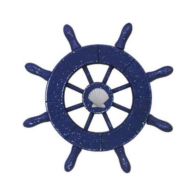 6 in. Rustic Dark Blue Decorative Ship Wheel with Seashell - Walmart.com