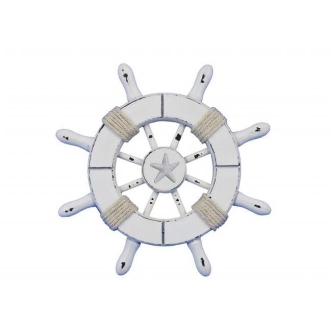 6 in. Rustic White Decorative Ship Wheel with Starfish - Walmart.com