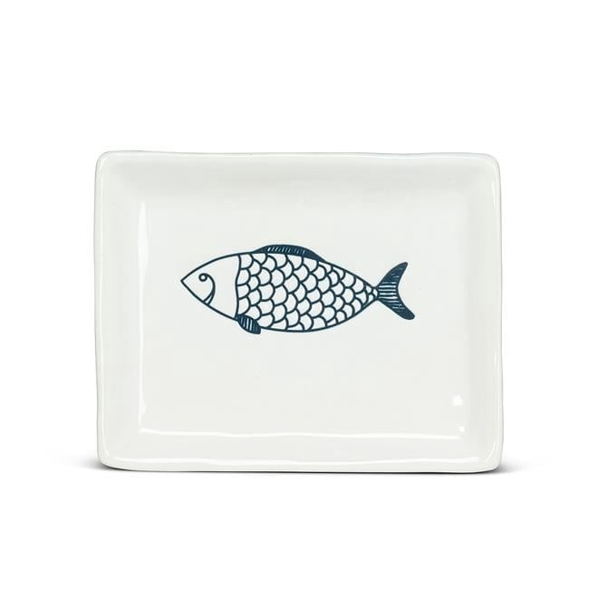 6 in. Stoneware Fish Plate, White & Blue - Small - Walmart.com