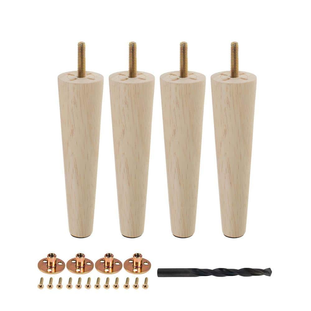 6 in. x 1-9/16 in. Mid-Century Unfinished Hardwood Round Taper Leg (4 ...