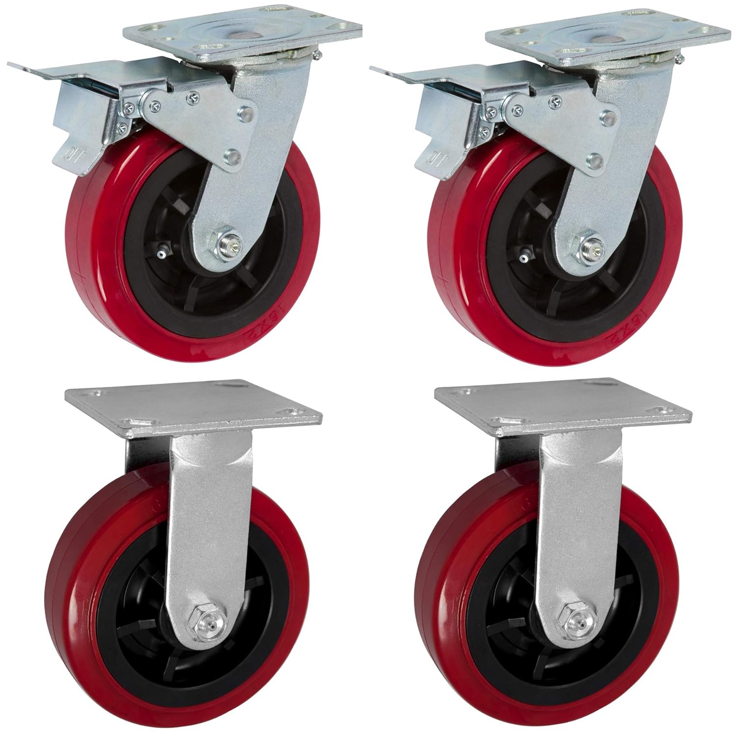 6 in x 2 inch PRO-TECH Polyurethane Non-Marking Heavy Duty Casters 2 ...