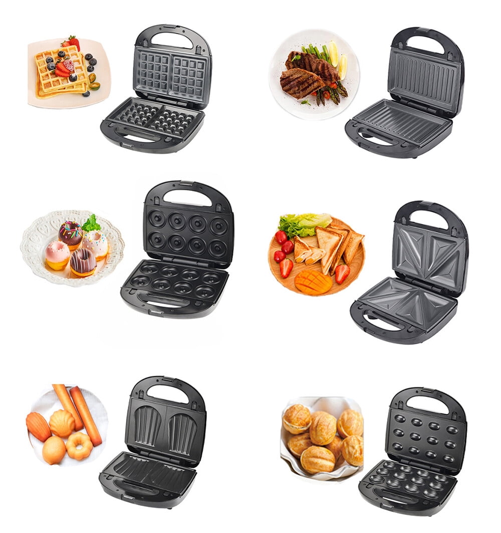 6 in1 Sandwich Maker Panini Press Waffle Iron Set w/6 Removable Non ...