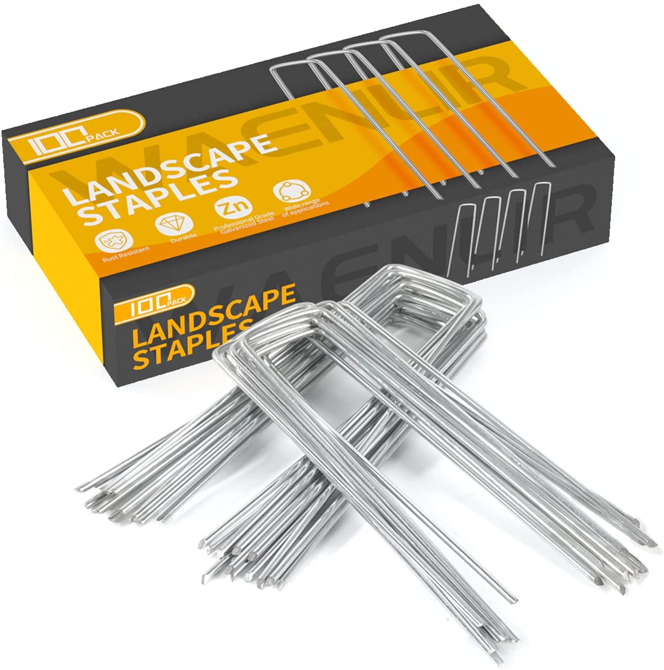 6 inch 100 Pack Garden Staples Galvanized Landscape Stakes, Heavy Duty ...