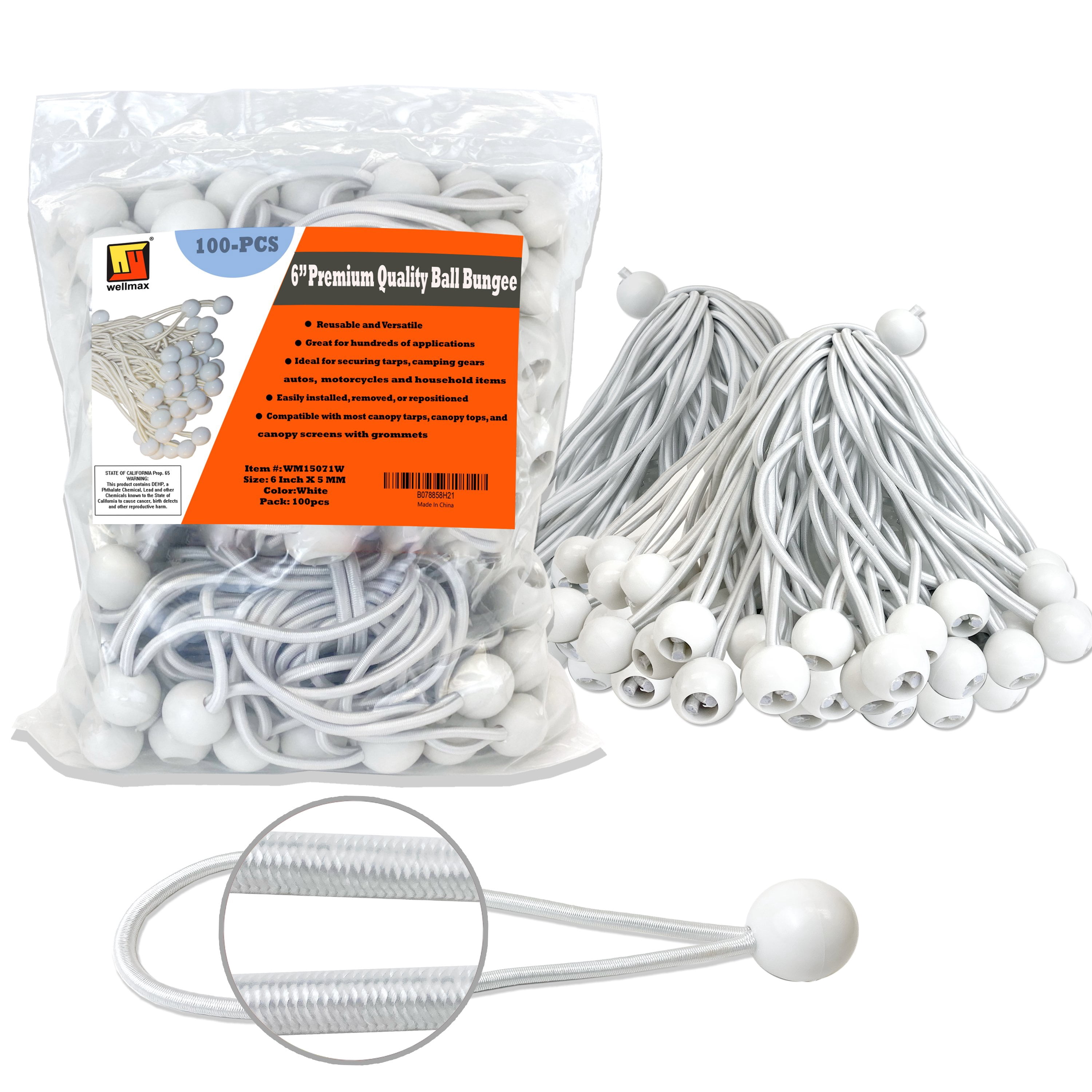 6 inch 100 Piece Heavy Duty 5mm Ball Bungee Canopy Cord By Wellmax ...