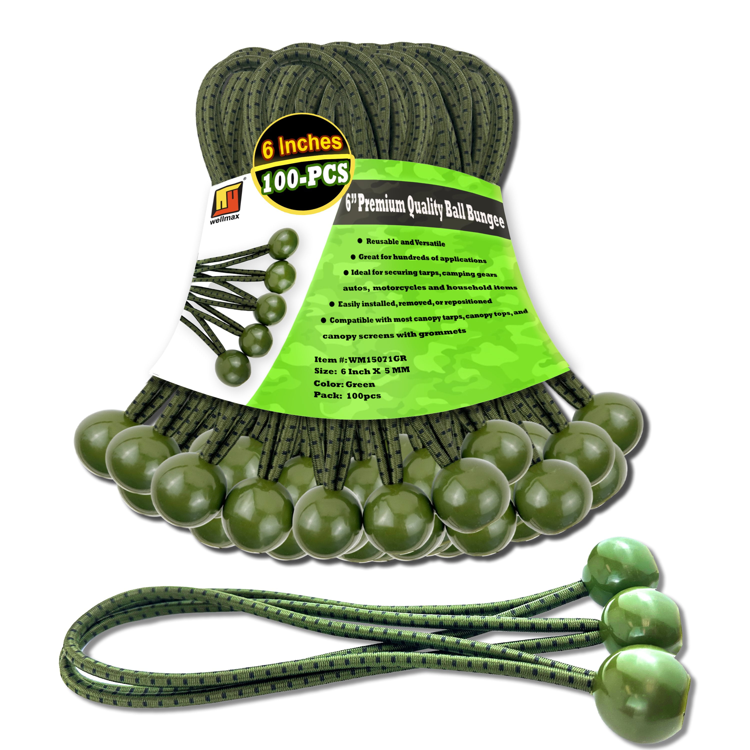 6 inch 100 Piece Heavy Duty 5mm Ball Bungee Canopy Cord by Wellmax ...