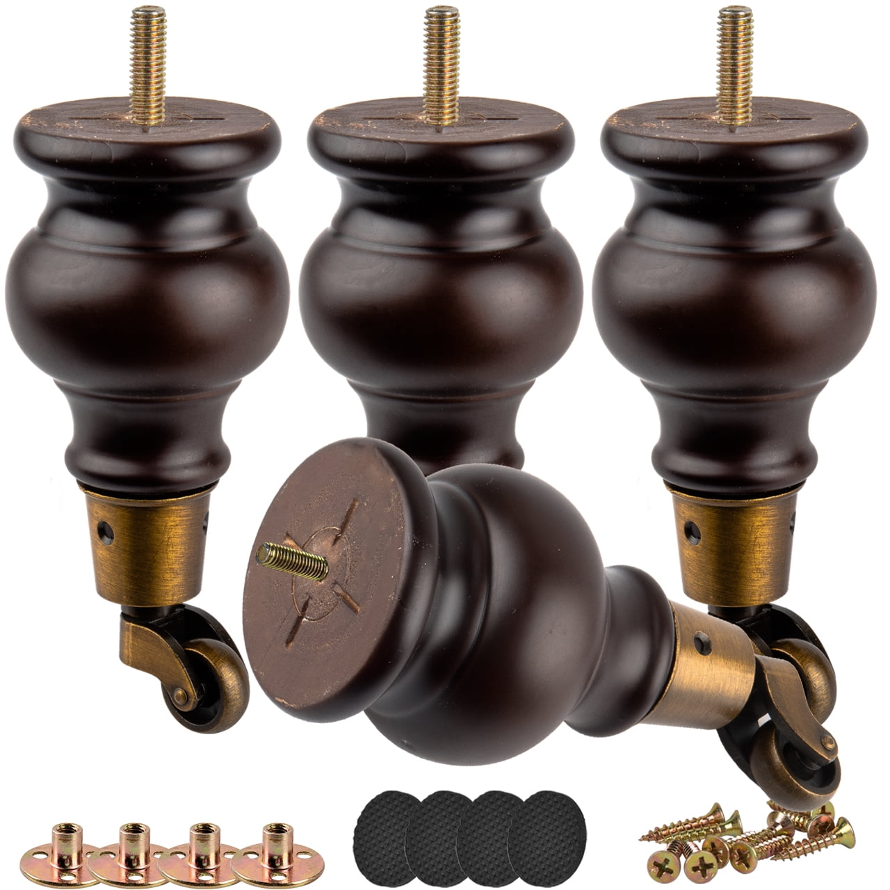 6 inch / 14cm Wooden Furniture Legs with Castors, Btowin VCF 4Pcs ...