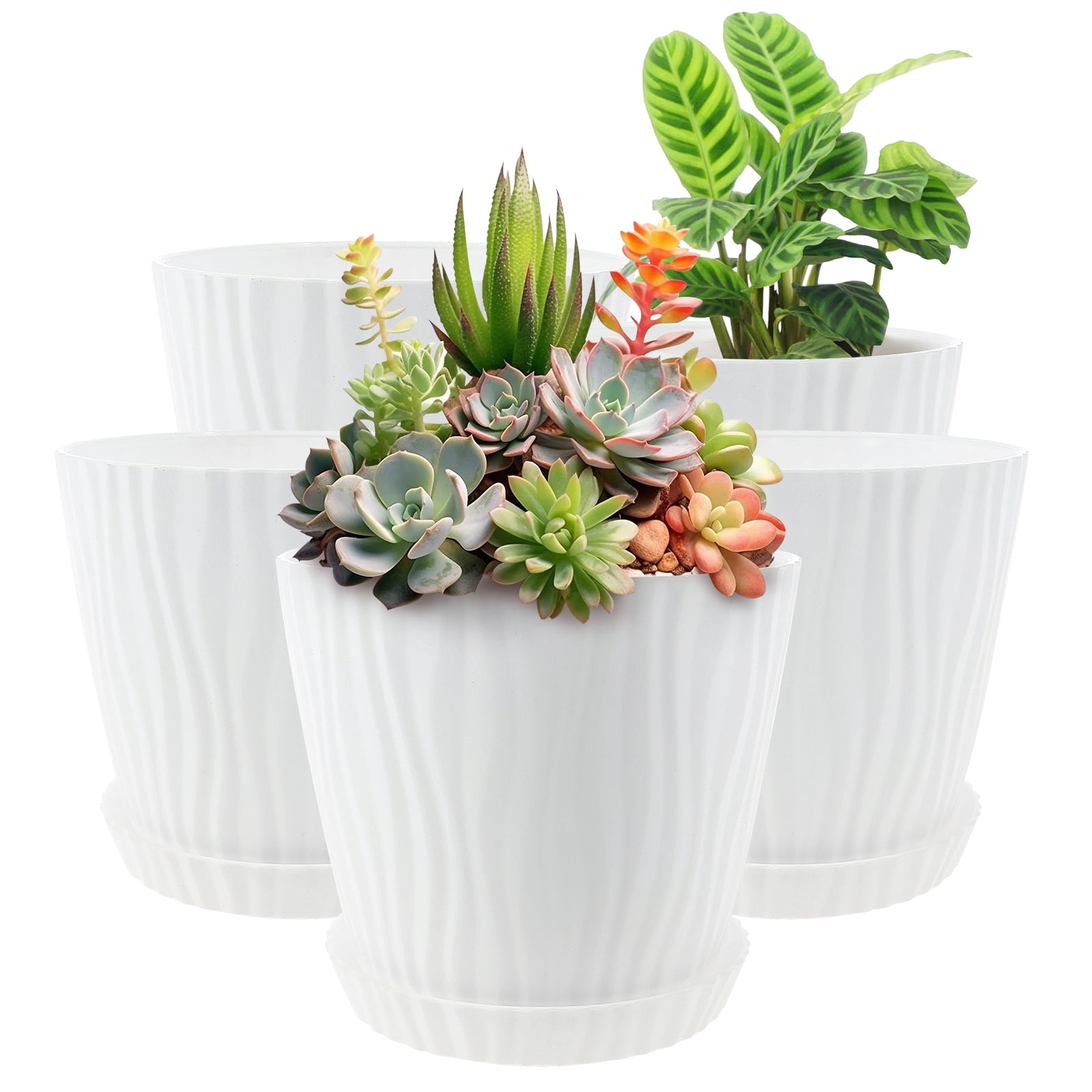 6 inch Flower Pots 5 Pack Plant Pots with Drainage Holes and Saucers ...
