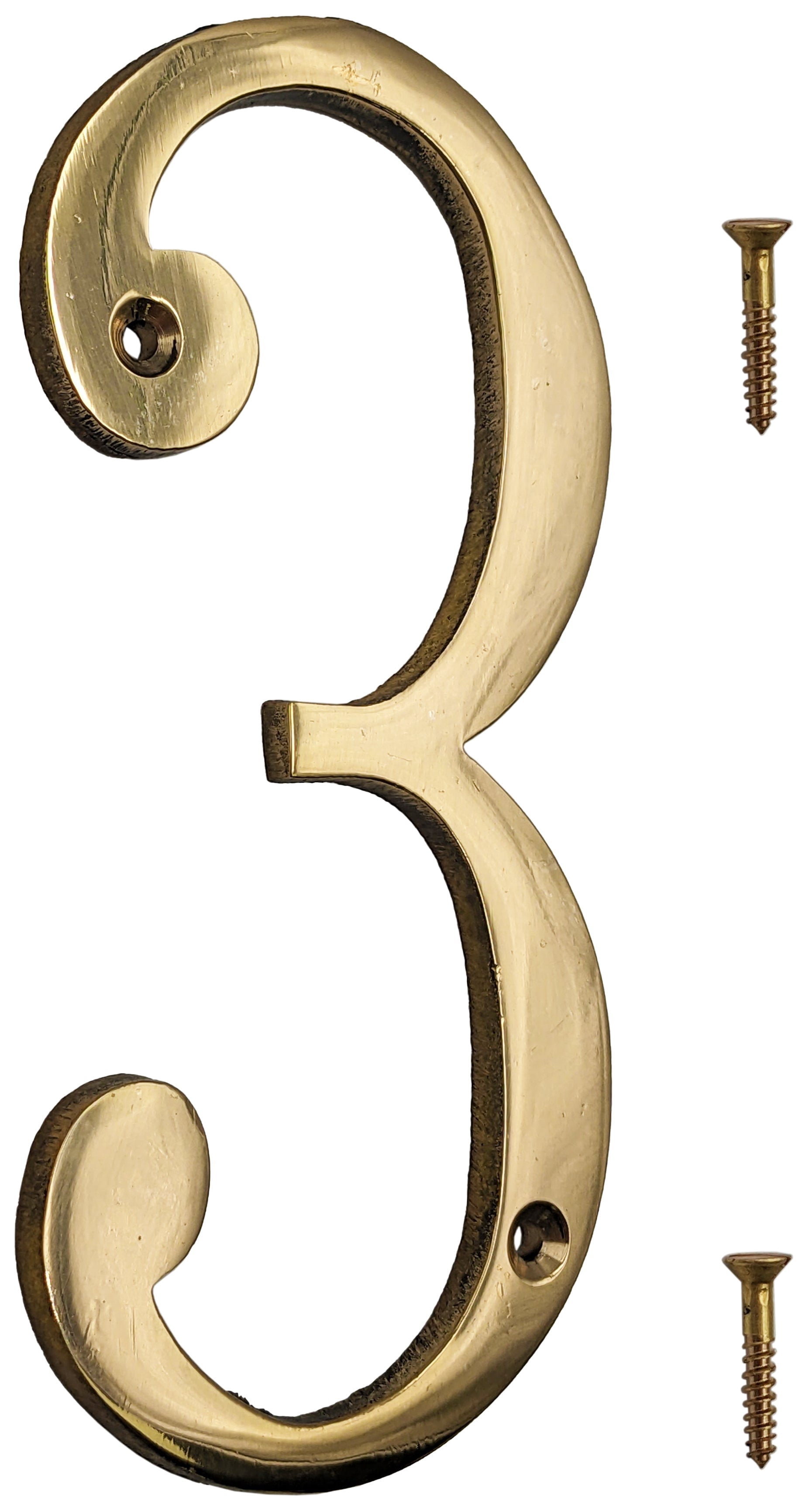 6-inch House Number 3 (Three) with Mounting Screws, Polished Brass ...