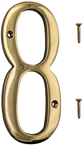 6-inch House Number 8 (Eight) with Mounting Screws, Polished Brass ...