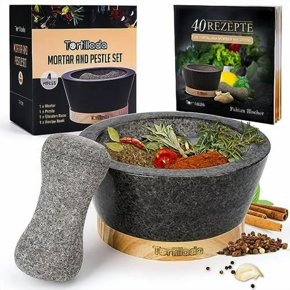 6-inch Mortar and Pestle Set Large Made of Natural Granite with Anti ...