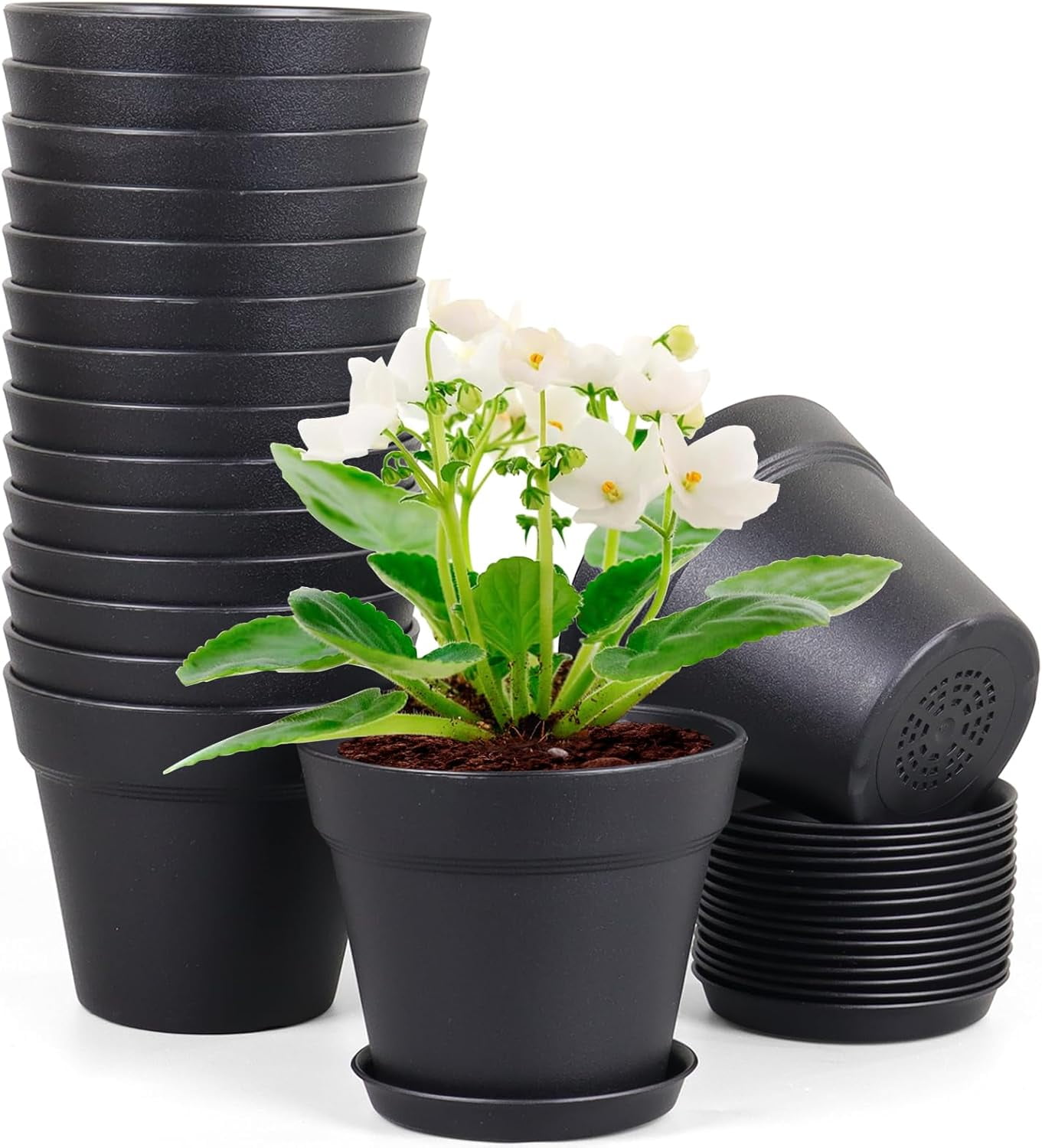 6 inch Nursery Pots, 16 Pack Plastic Plant Pots for Indoor Outdoor ...