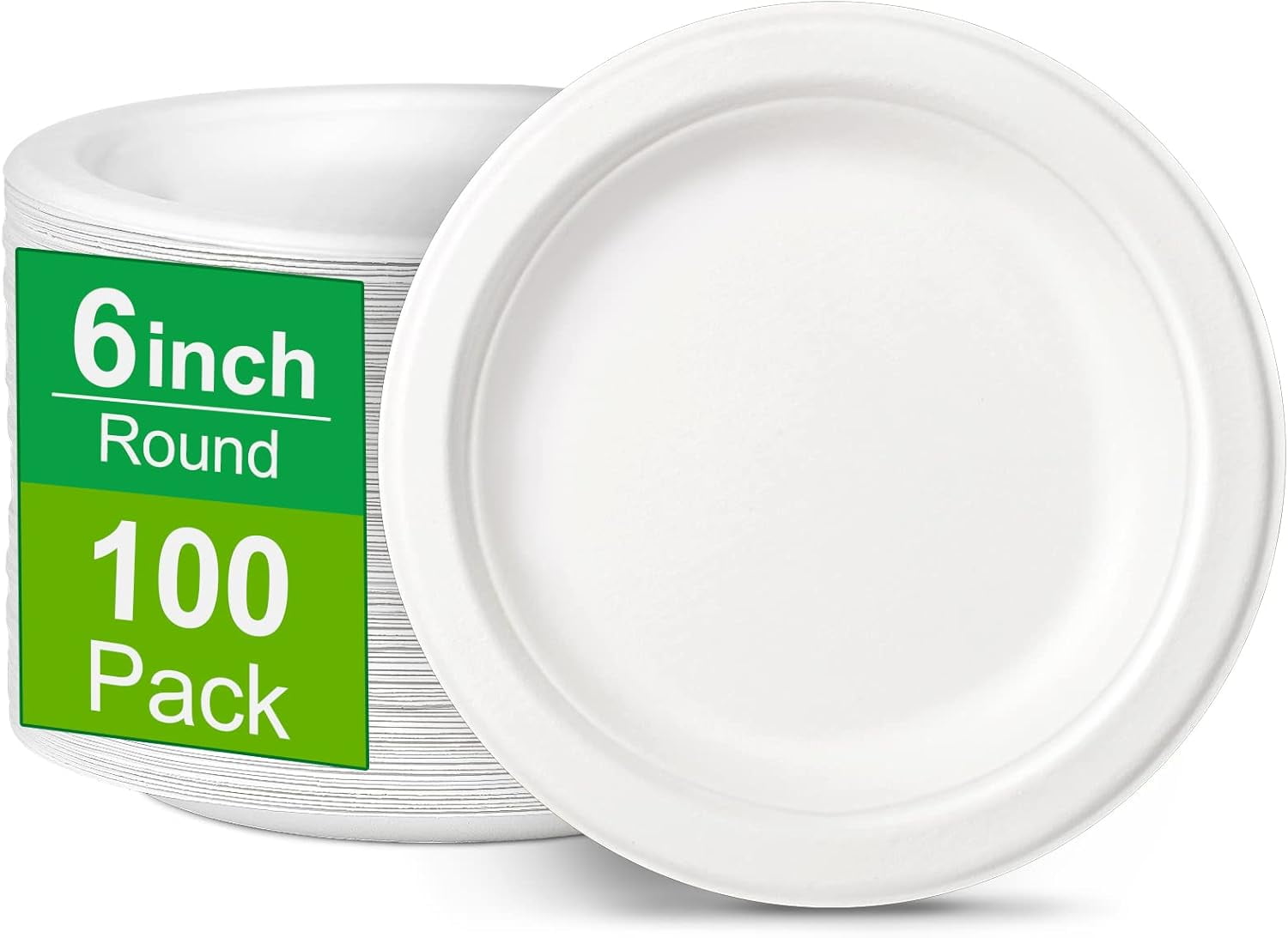 6 inch Paper Plates - 100 Pack, Compostable, Small White Plates for ...