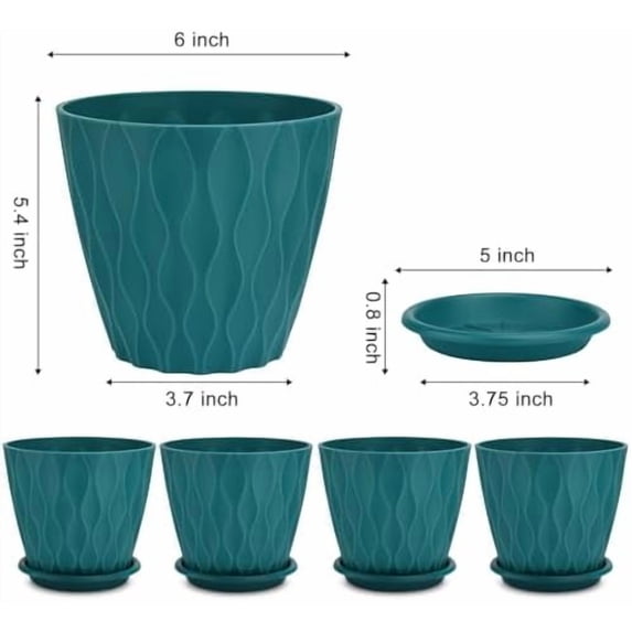 6 inch Plant Pots, 5 Pack Flower Pots Outdoor Indoor, Planters with ...