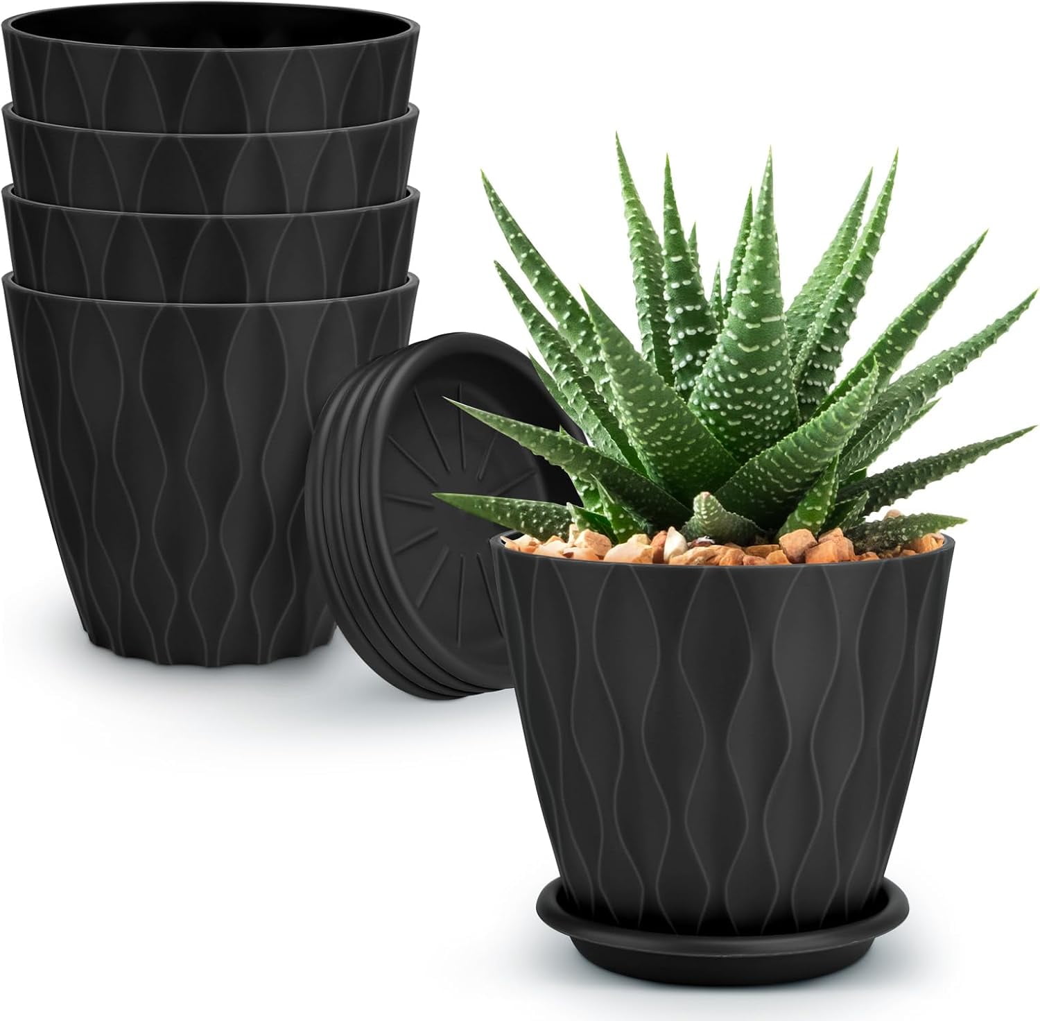 6 inch Plant Pots, 5 Pack Flower Pots Outdoor Indoor, Planters with ...
