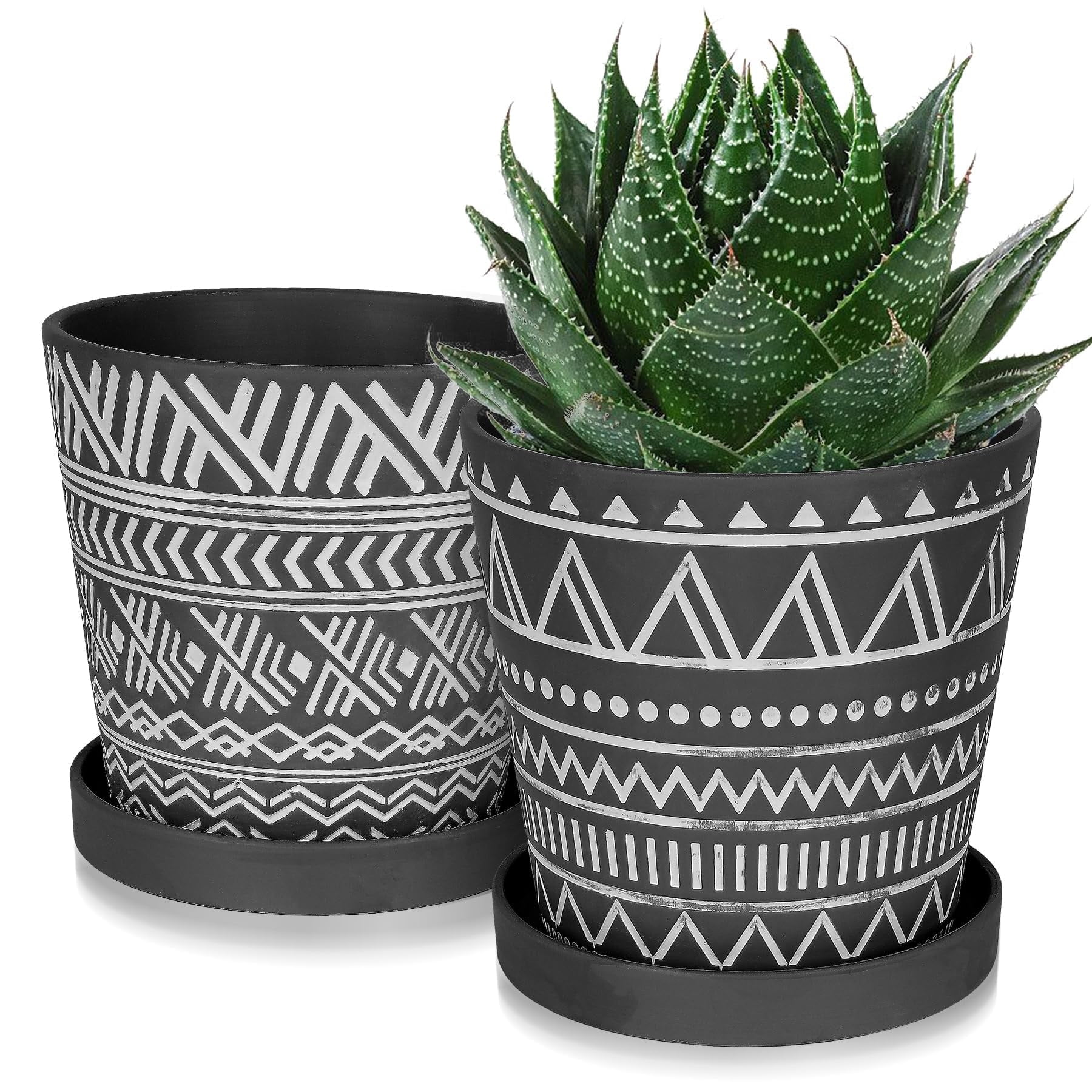 6 inch Plant Pots Indoor, Black Plant Pots with Drainage Holes and ...