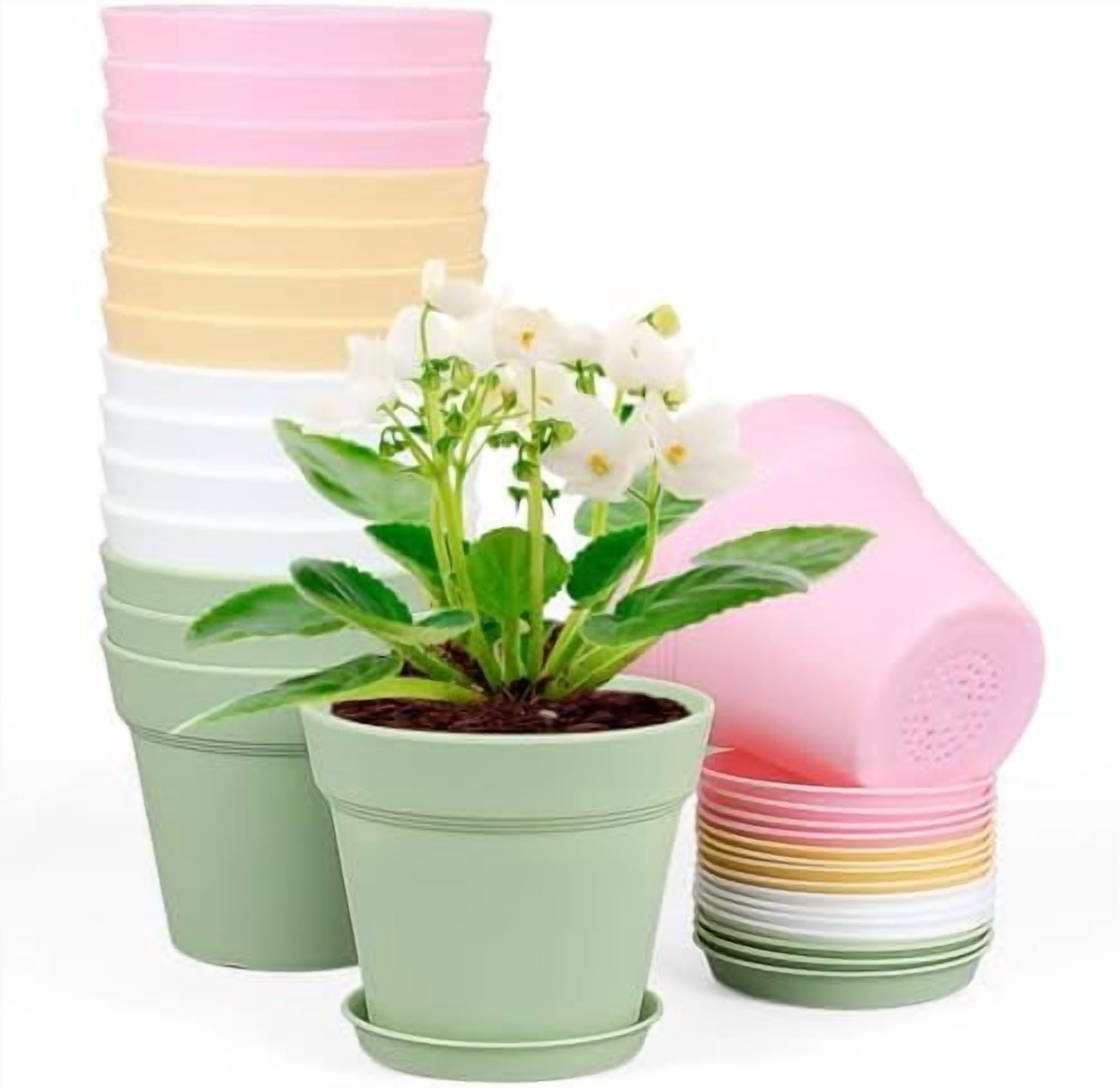 6 inch Plastic Nursery Pots, 16 Pack Plant Pots for Indoor Outdoor ...