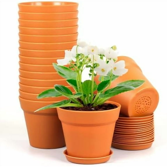 6 inch Plastic Nursery Pots, 16 Pack Plant Pots for Indoor Outdoor ...