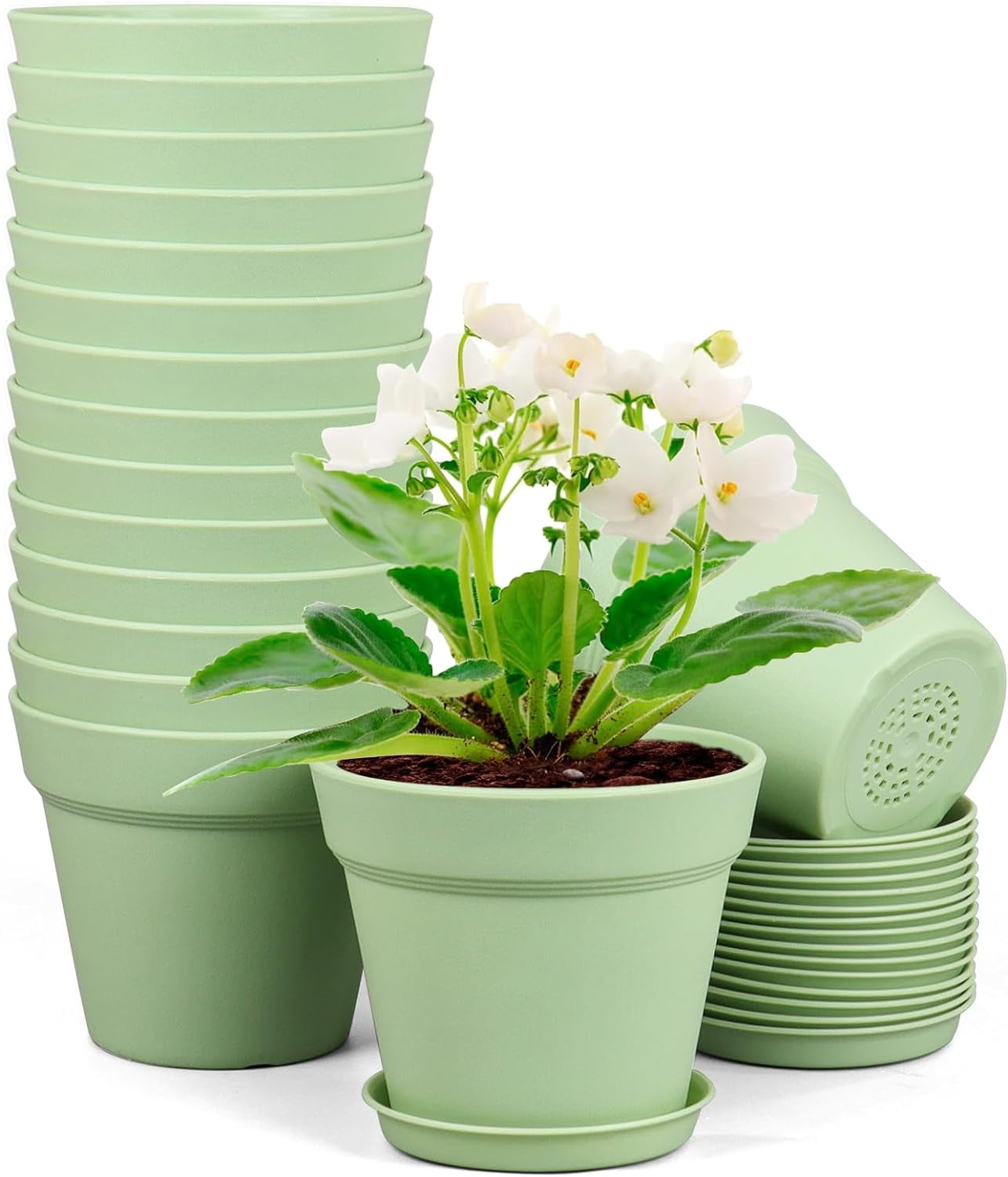 6 inch Plastic Nursery Pots, 16 Pack Plant Pots for Small Indoor ...
