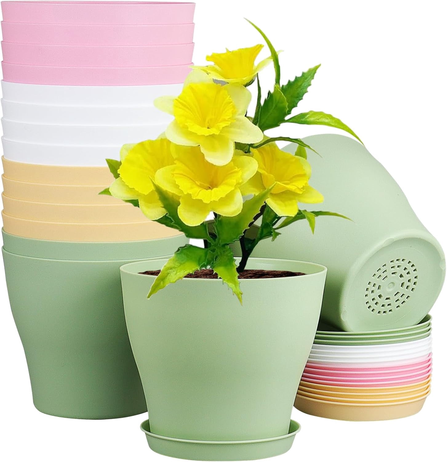 6 inch Plastic Nursery Pots, 16 Pack Plant Pots for Small Indoor ...