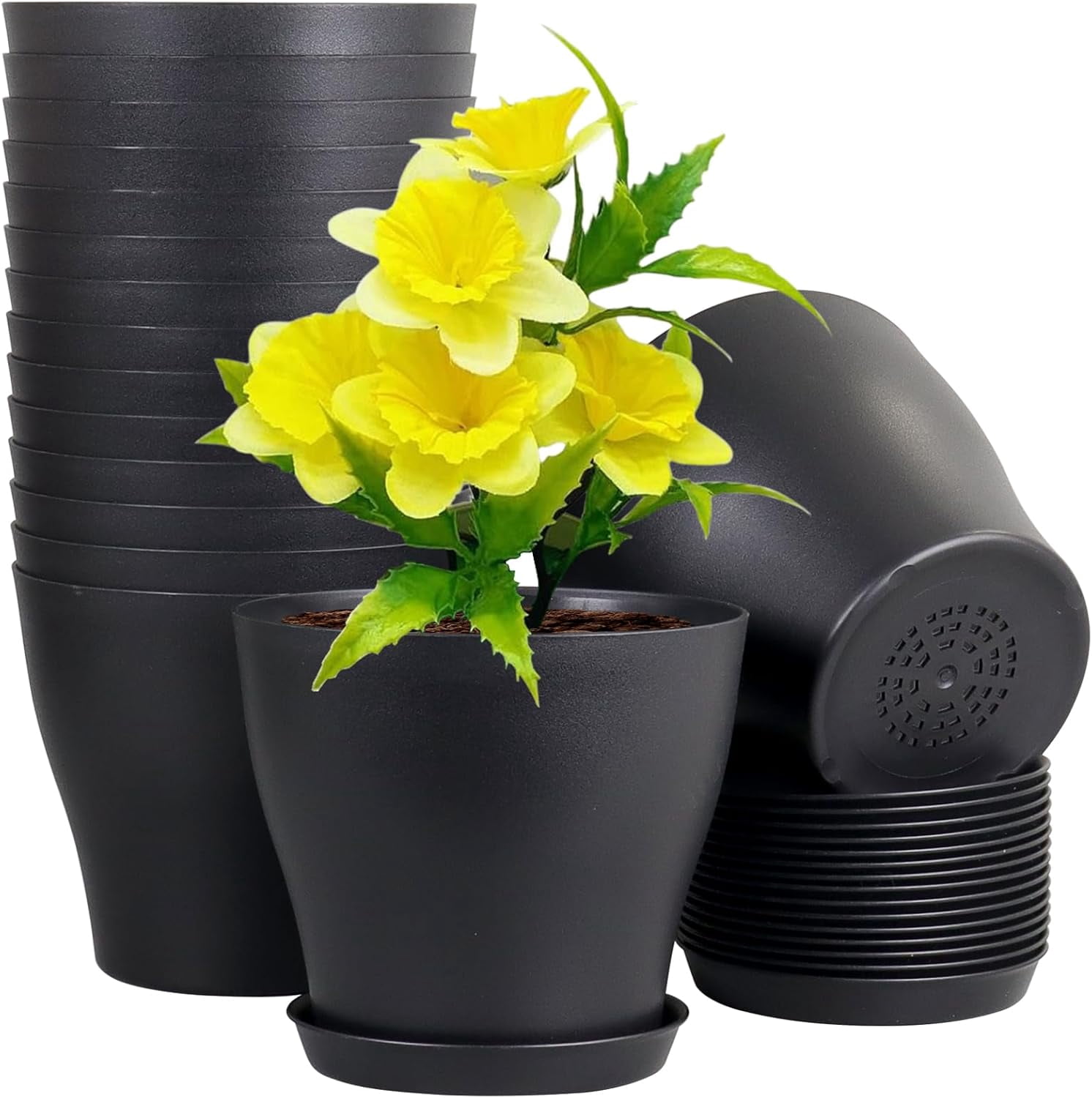 6 inch Plastic Nursery Pots, Seedling Pots, 16 Pack Plant Pots for ...