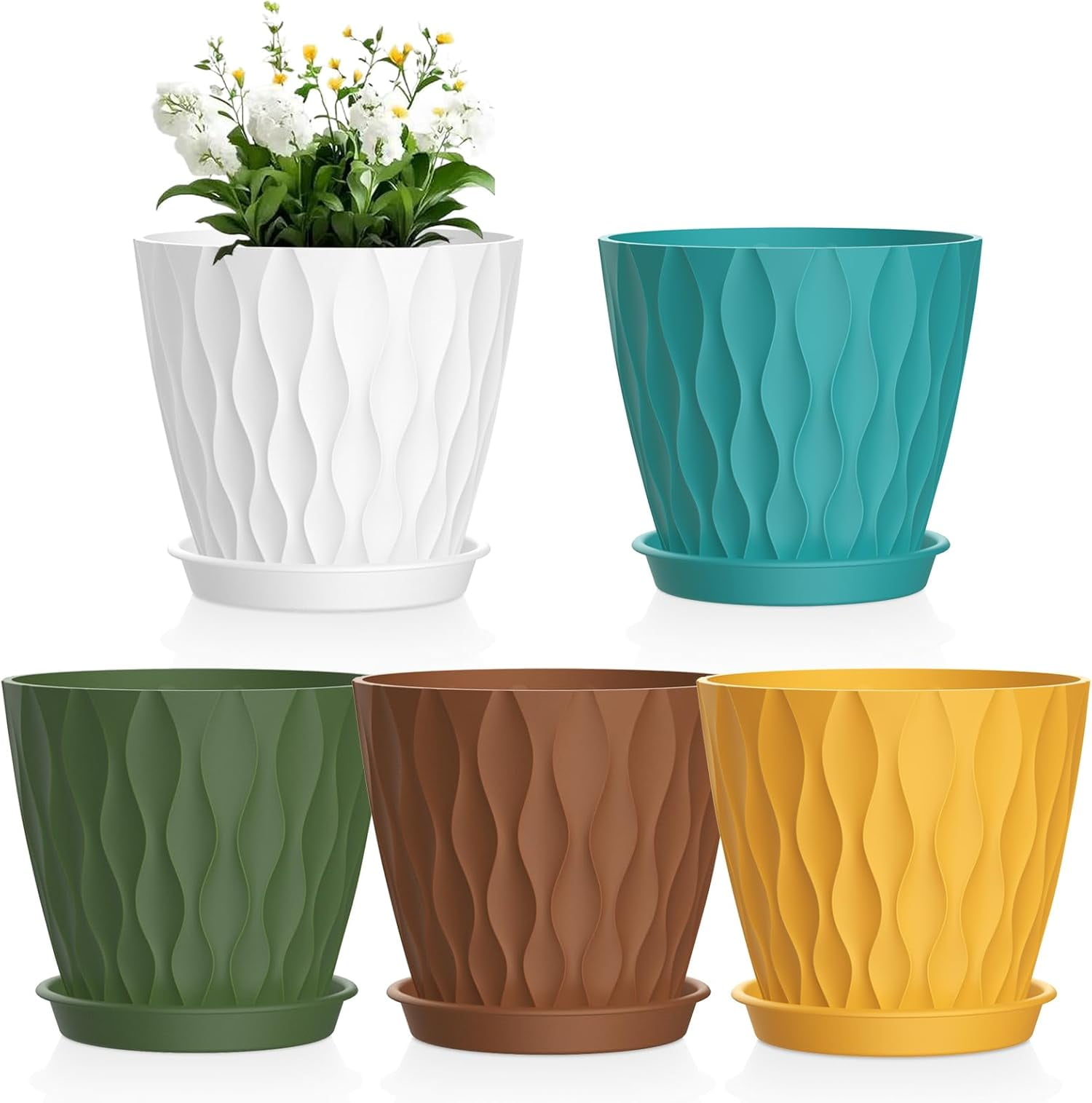 6 inch Pots, 5Pack Water Ripple Flower Pots for Indoor Outdoor ...