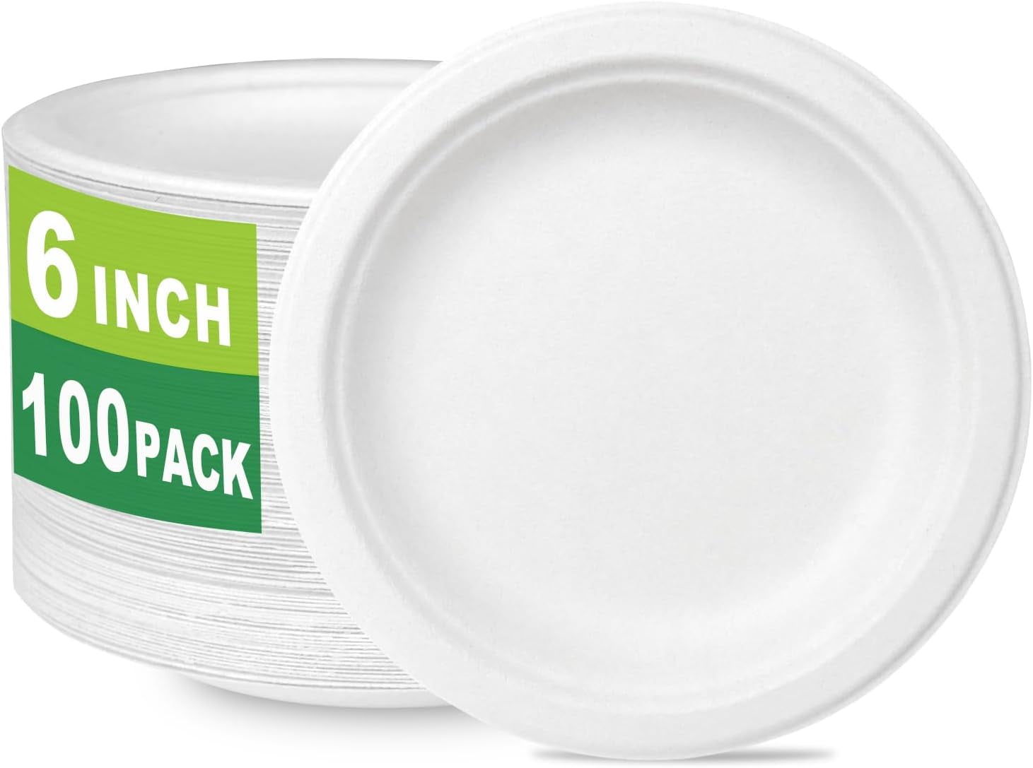 6 inch Small Compostable Dessert Plates,100 Count Heavyduty Sugarcane ...