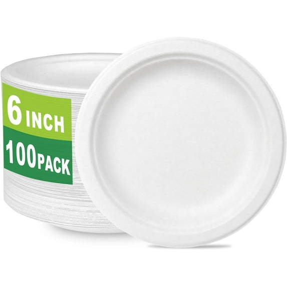 6 inch Small Compostable Dessert Plates,100 Count Heavyduty Sugarcane ...