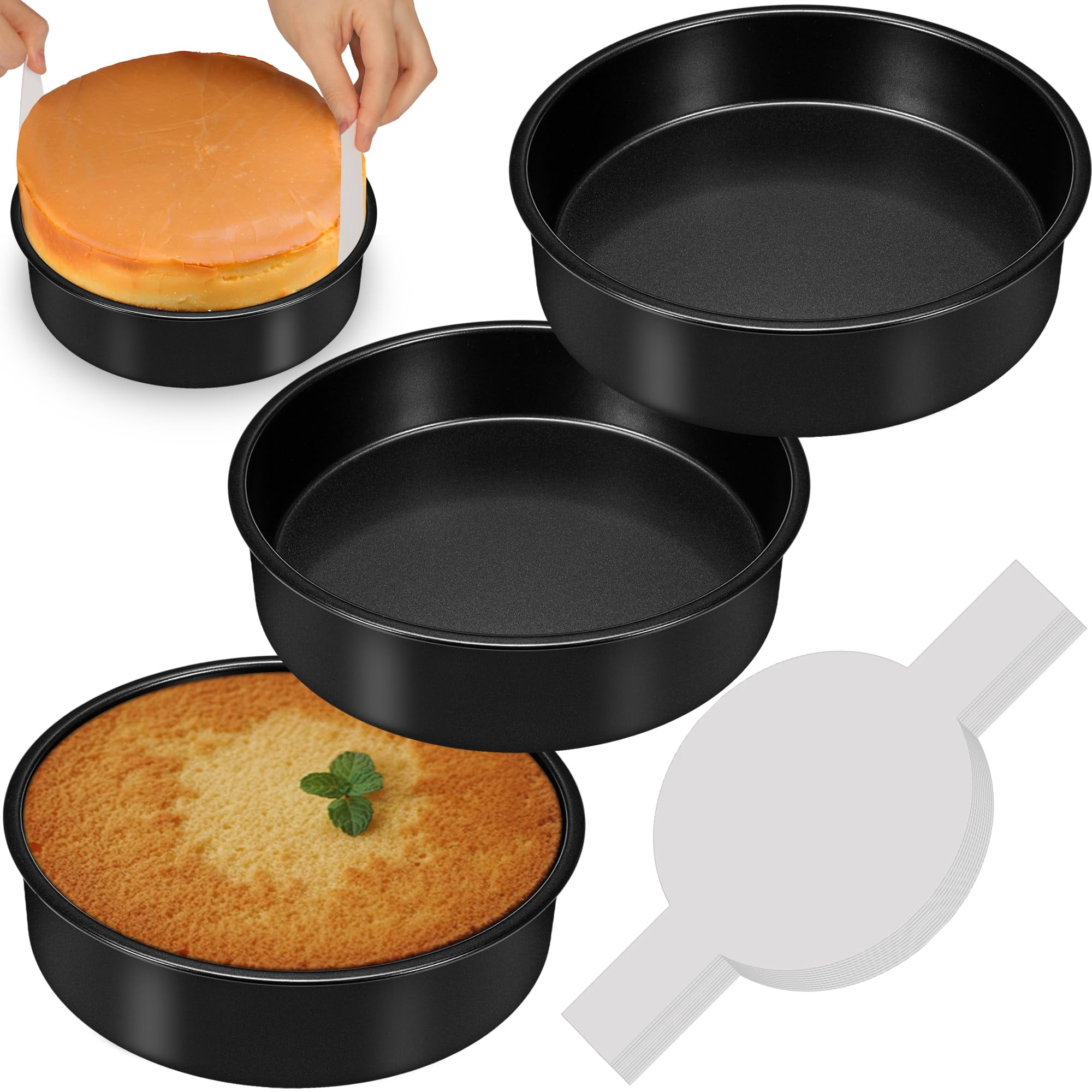 6 inch cake pans set of 3, round baking pans with 100PCS parchment ...
