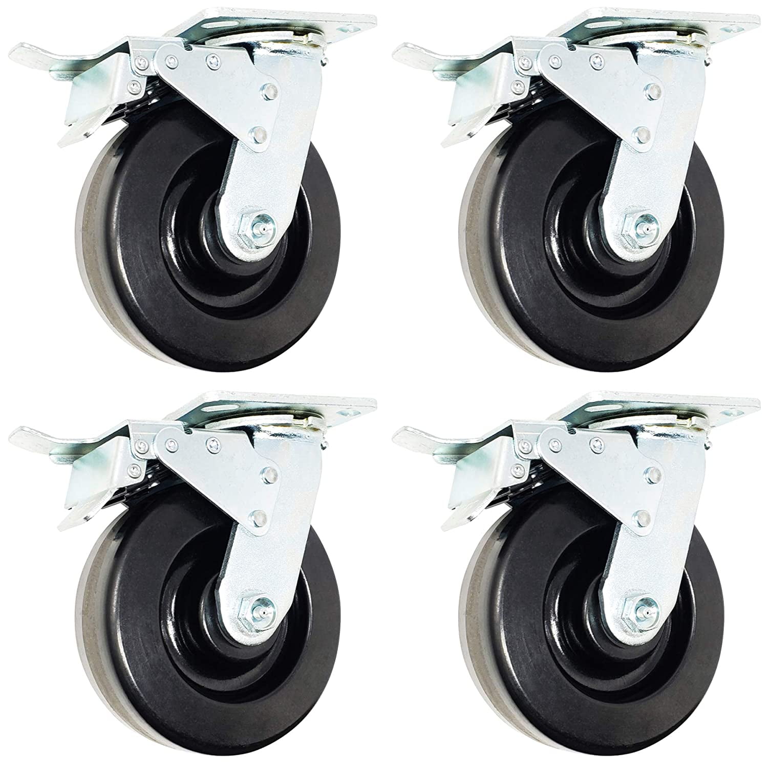 6 inch x 2 inch PHN Phenolic Heavy Duty Industrial Non-Marking Top Plate Casters, 4 Swivel Total ...