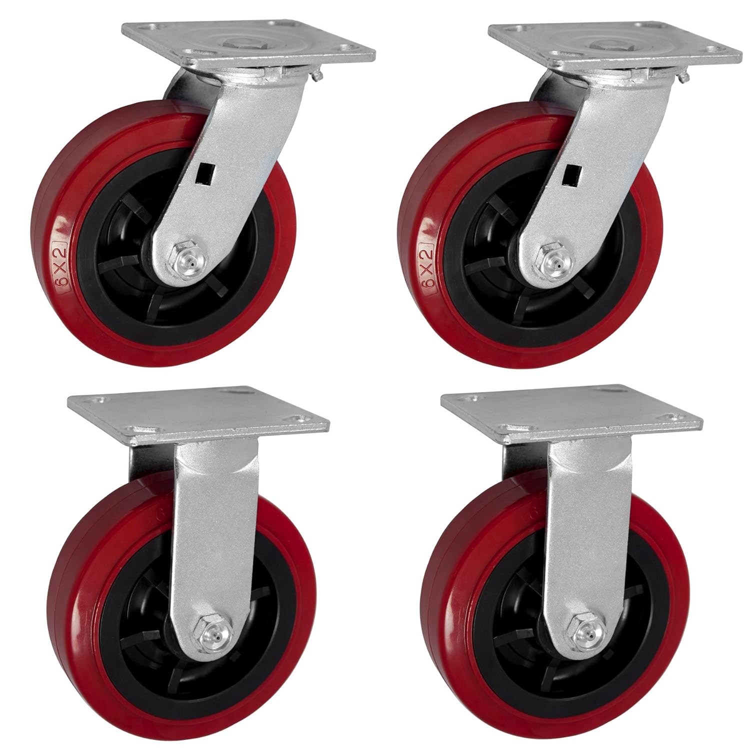 6 inch x 2 inch PRO-TECH Polyurethane Non-Marking Heavy Duty Casters 2 ...