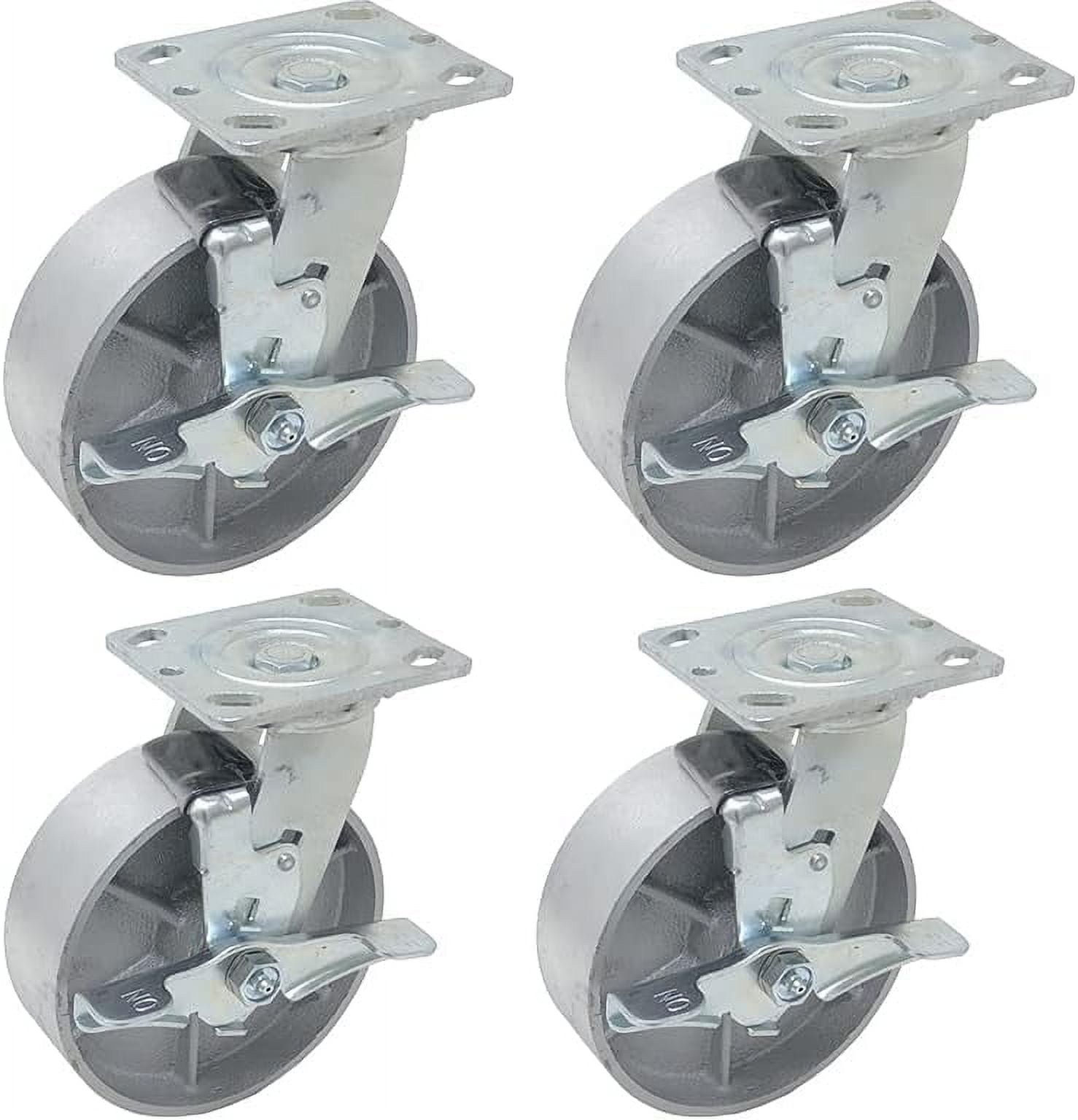 6 inch x 2 inch STEEL Heavy Duty Casters, 4 Swivel Top Lock Brake Top Plate Casters, 4800 LBS ...