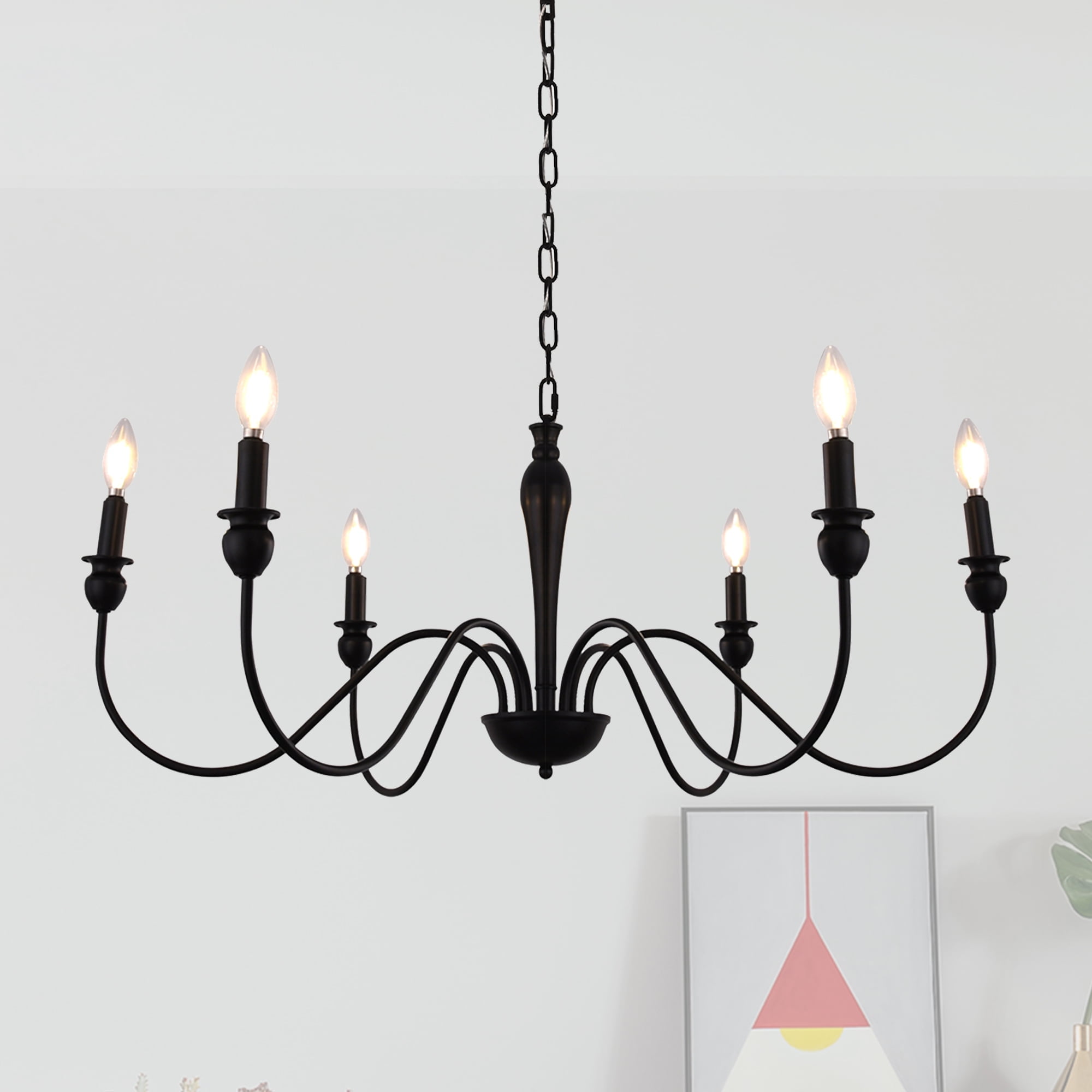 6-light Vintage Style Chandelier Hanging Candle Light Lamp Farmhouse ...