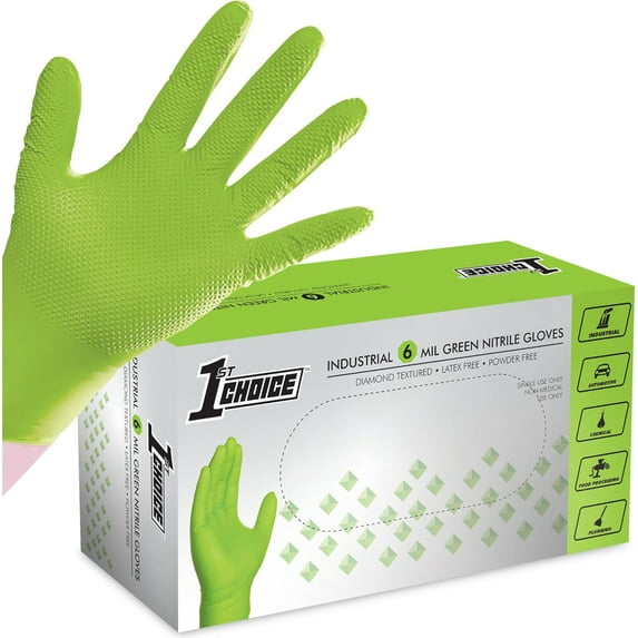 6 mil Orange and Green Gloves, Disposable, Latex Free Raised Diamond ...