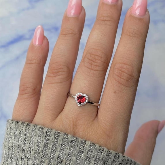 6 mm Heart Cut Halo Style Ring, 92 Silver Minimalist Ring, Dainty ...