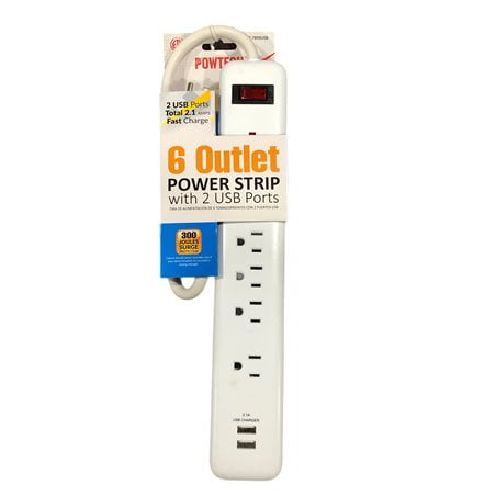 6 outlet power strip with 2 usb port by powtech - Walmart.com