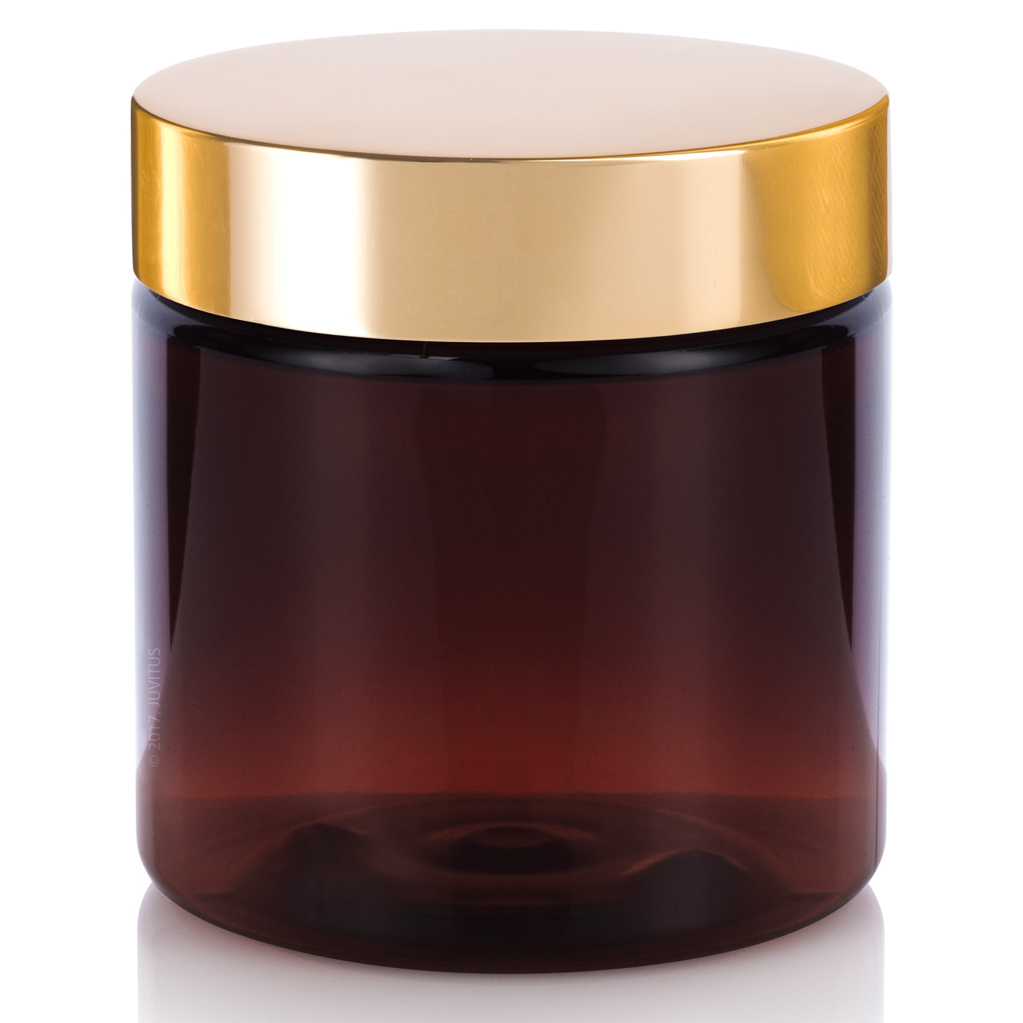 6 oz Amber PET Plastic (BPA Free) Straight Sided Jar with Gold ...
