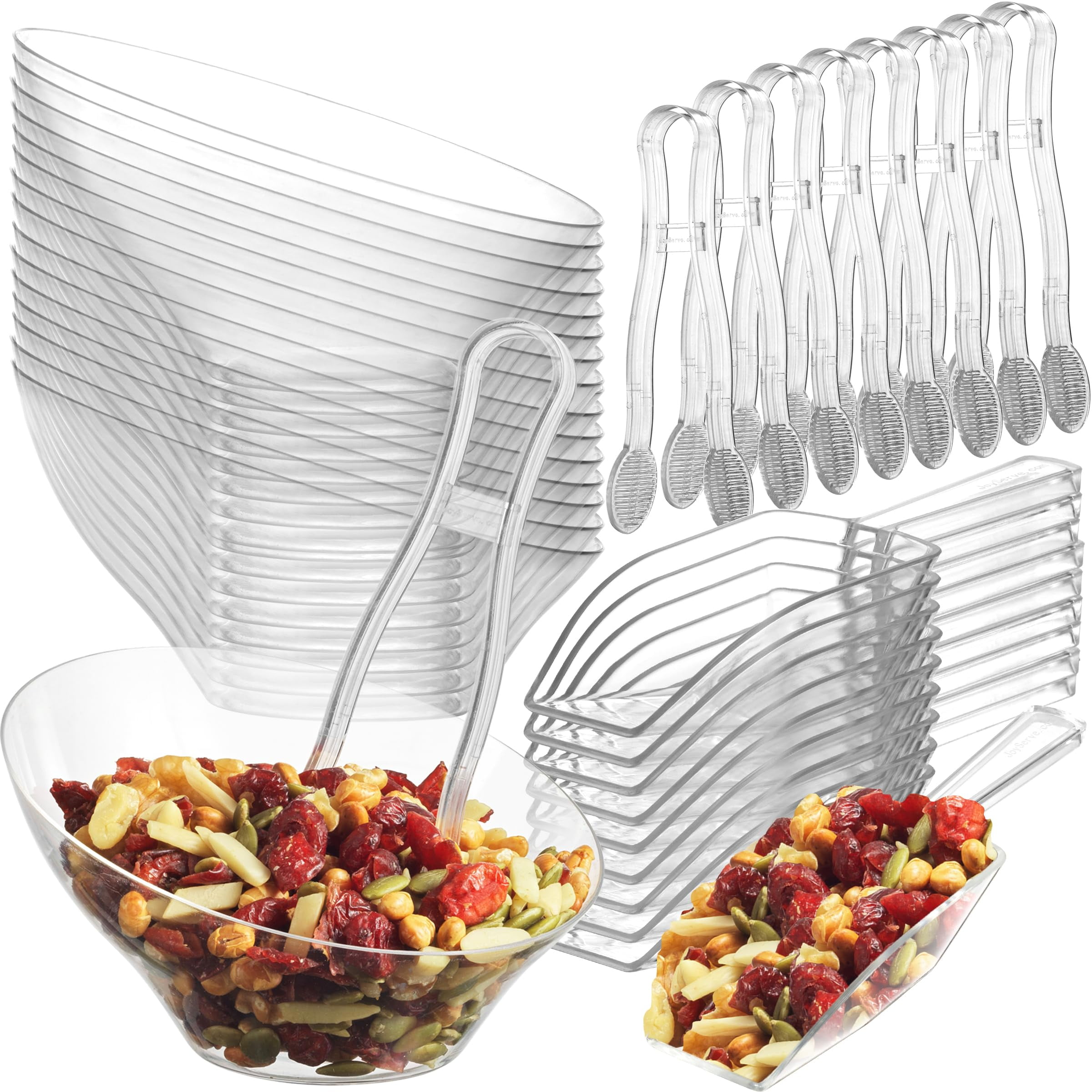 6 oz Clear Plastic AIF9 Dessert Bowls (16 (8) Scoops and (8) Tongs ...