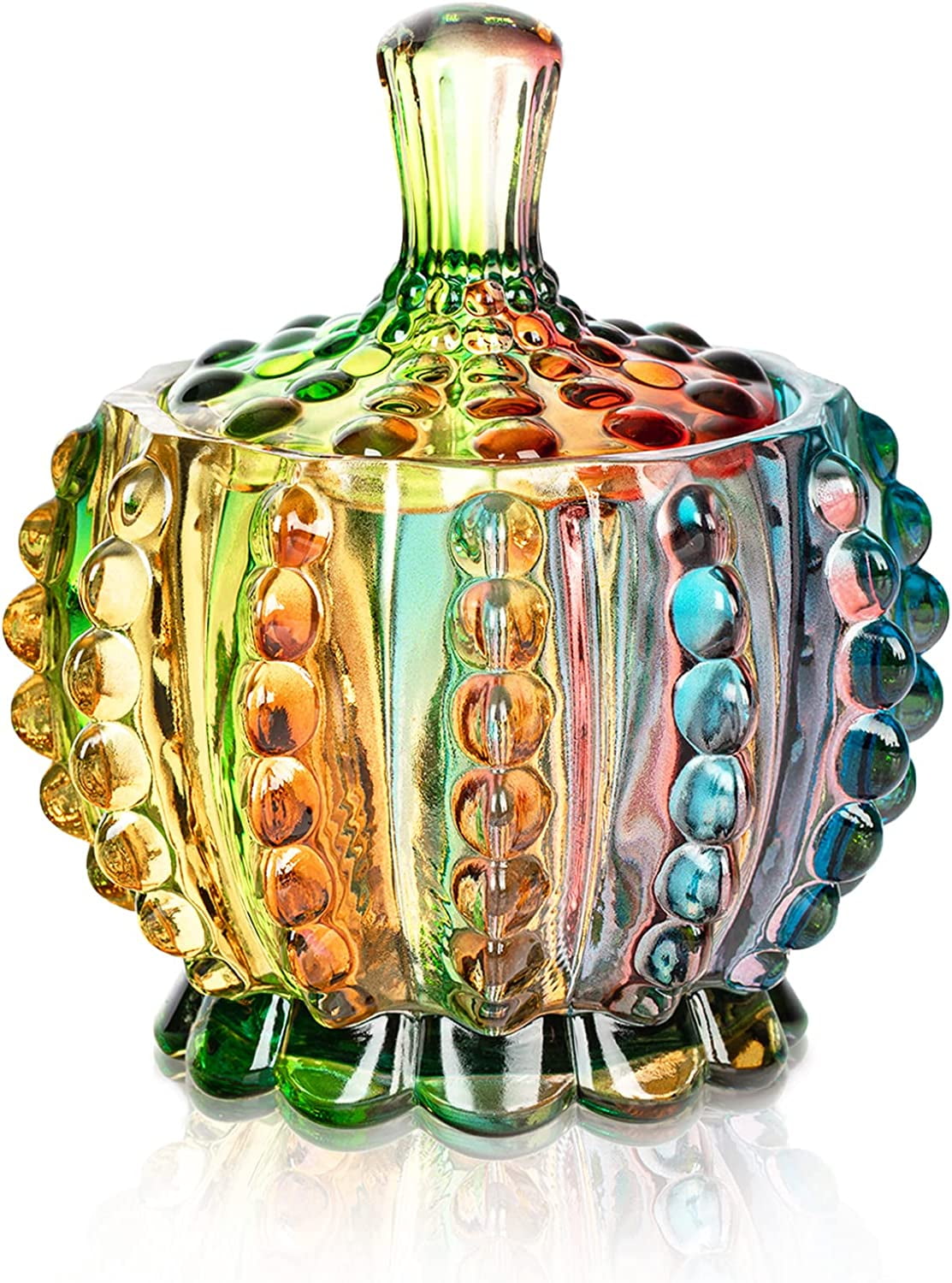6 oz Colorful Embossed Glass Jars with Lid - Crystal Glass Candy Dishes ...