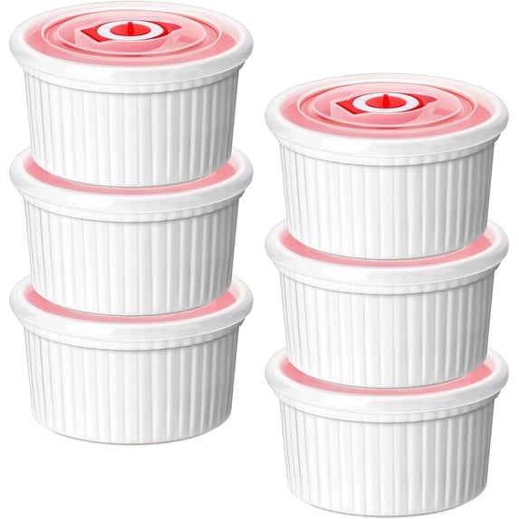 6 oz Ramekins with Lids, Set of 6 White Porcelain Souffle Cups, 3.75 ...