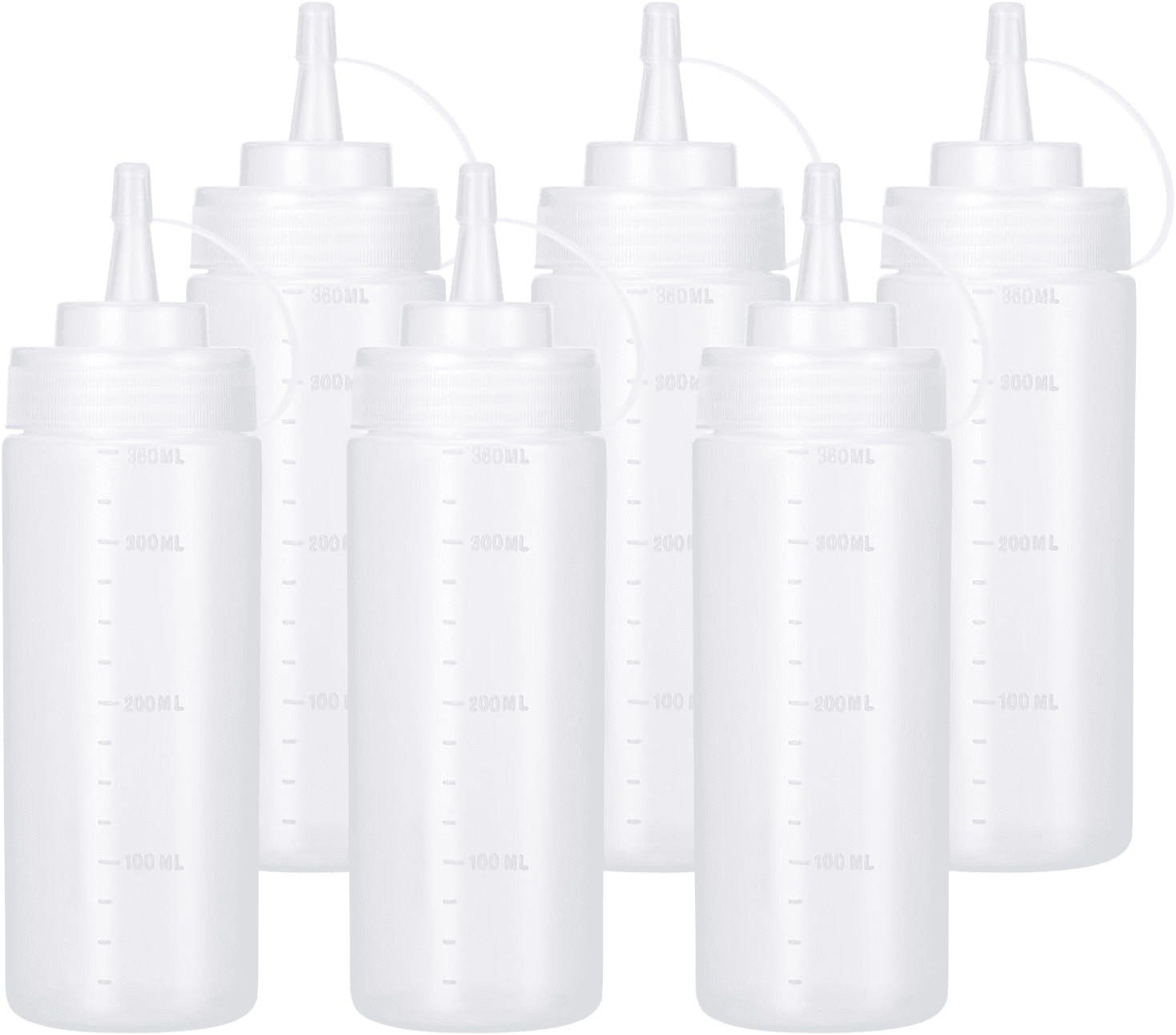 6 pack 12 Oz Wide Mouth Plastic Squeeze Condiment Bottles with Twist On ...
