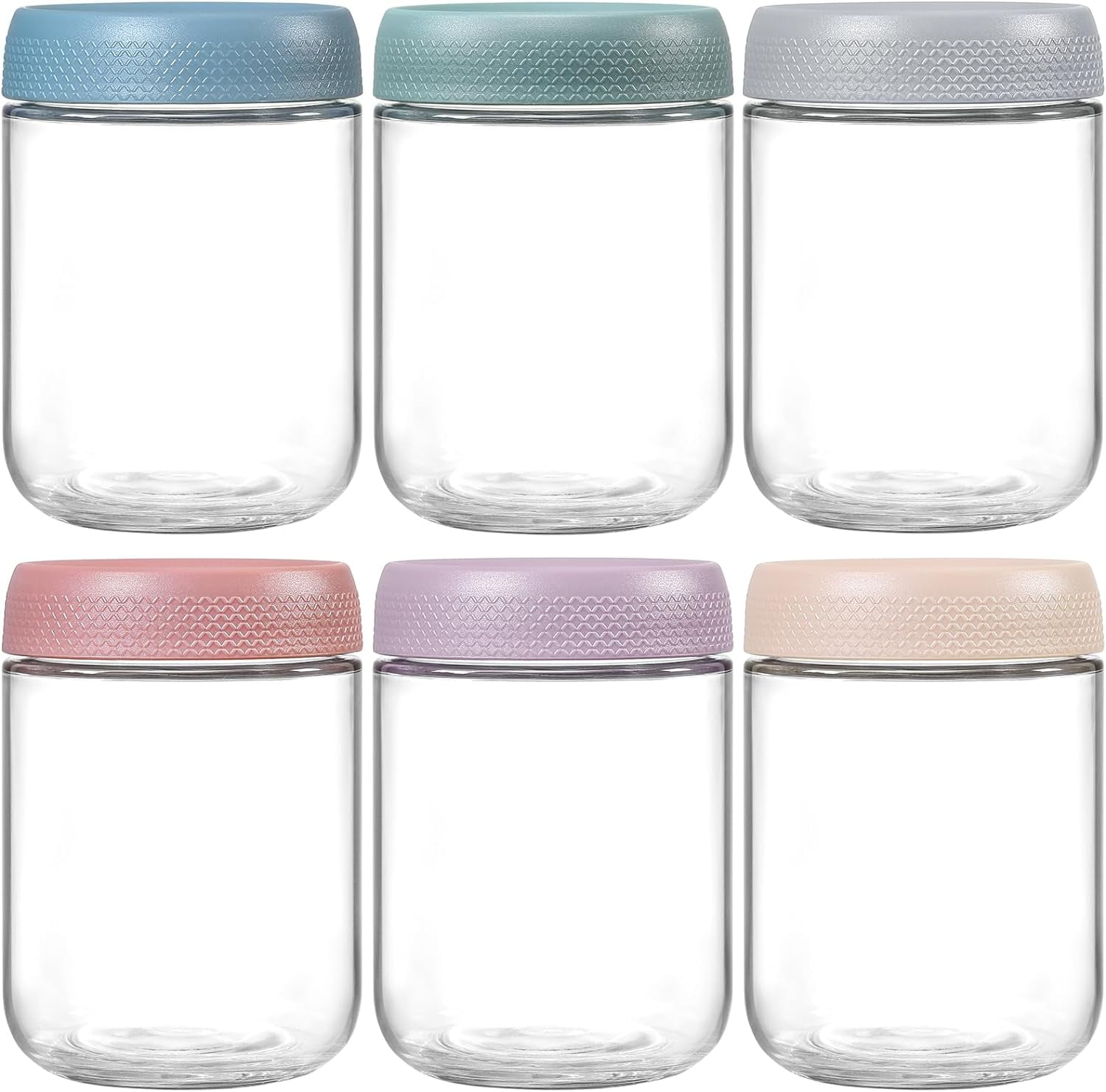 HEROWEN 6-pack 16 oz Glass Overnight Oats Containers, Airtight Food ...