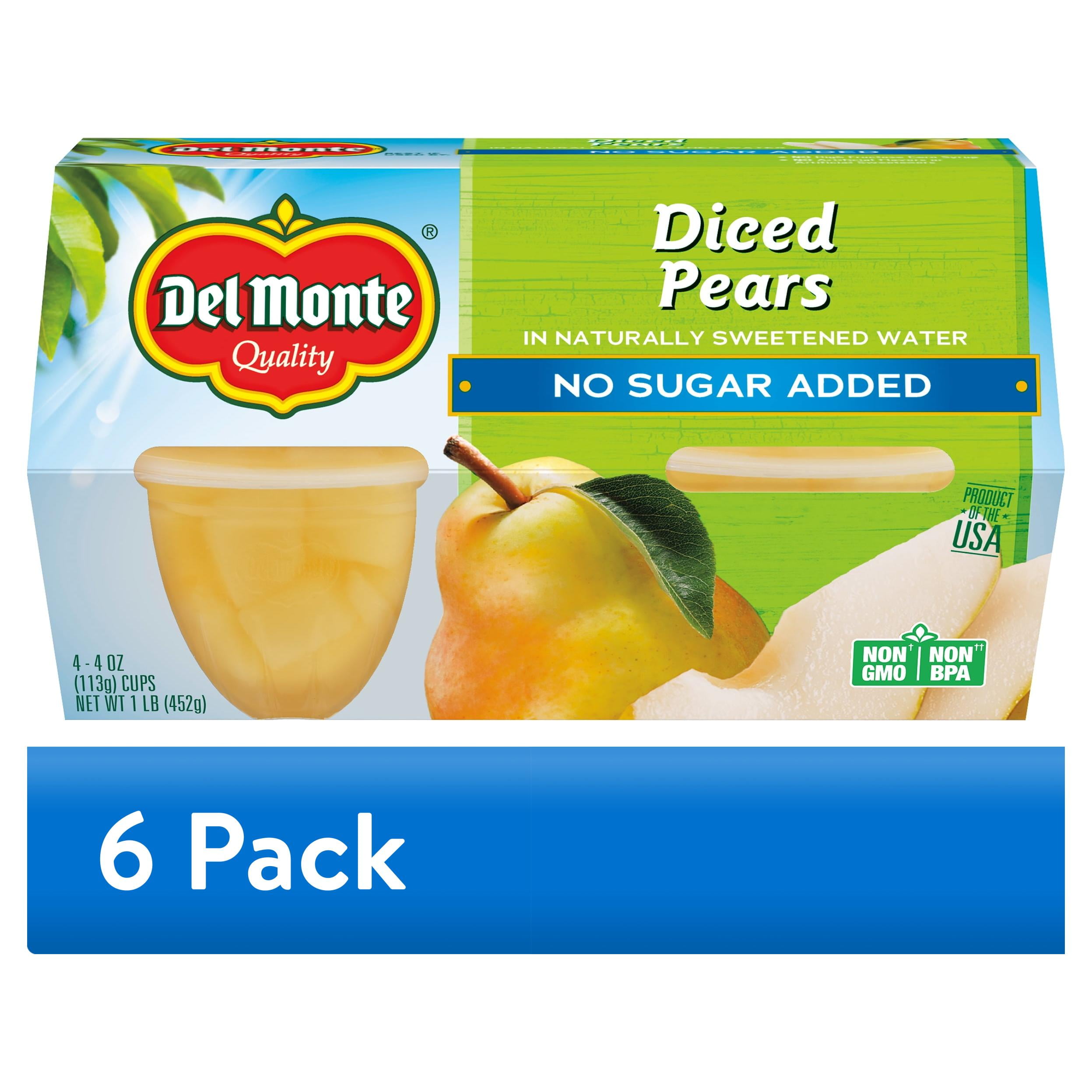 (6 pack) (4 Cups) Del Monte Diced Pears Fruit Cup Snacks, No Sugar ...