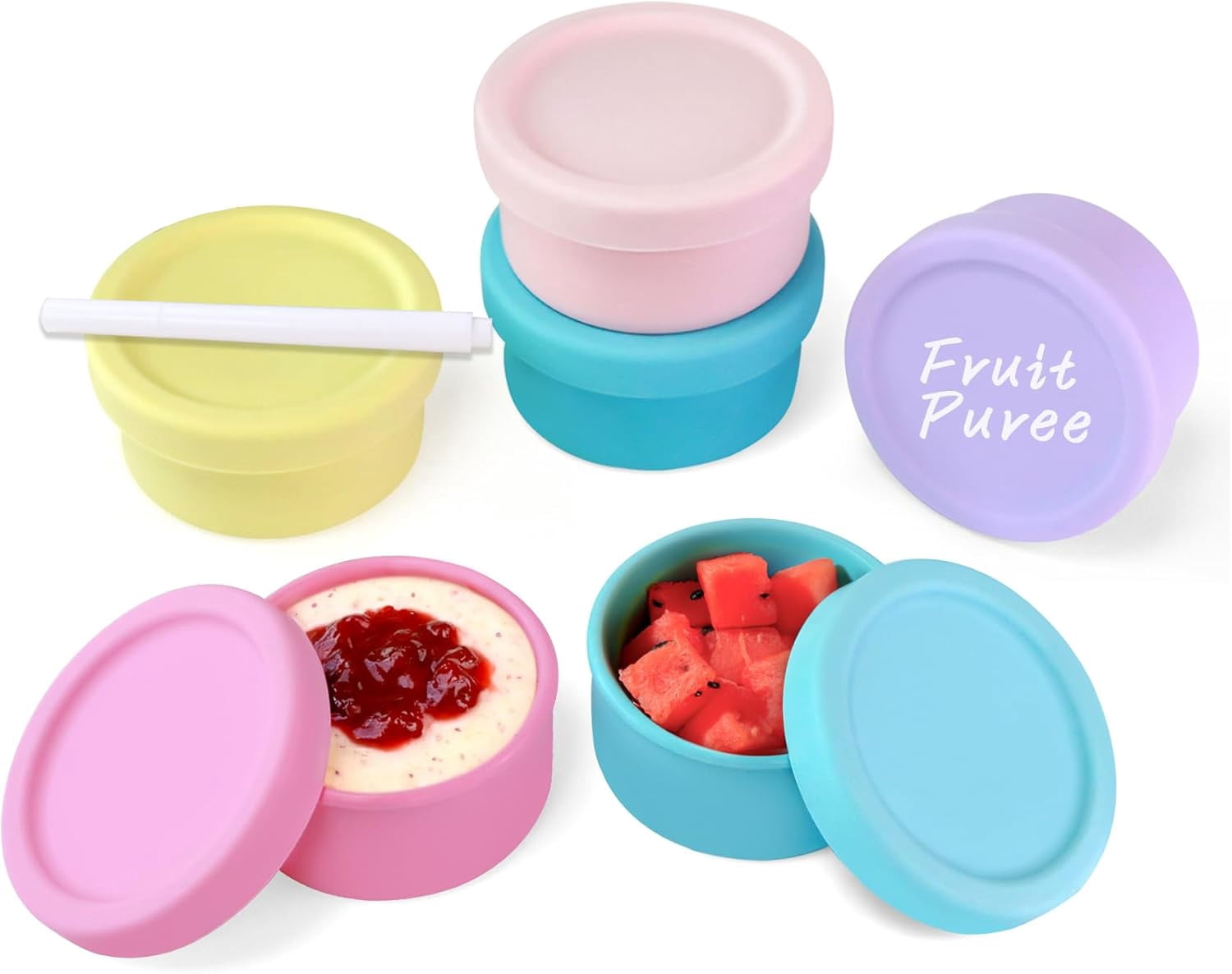 **6 pack 5oz silicone food storage containers lunch box bento with lids ...