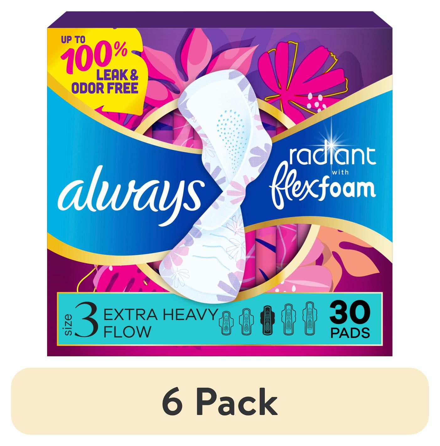 (6 pack) Always Radiant with FlexFoam Pads, Size 3, Extra Heavy, Wings ...