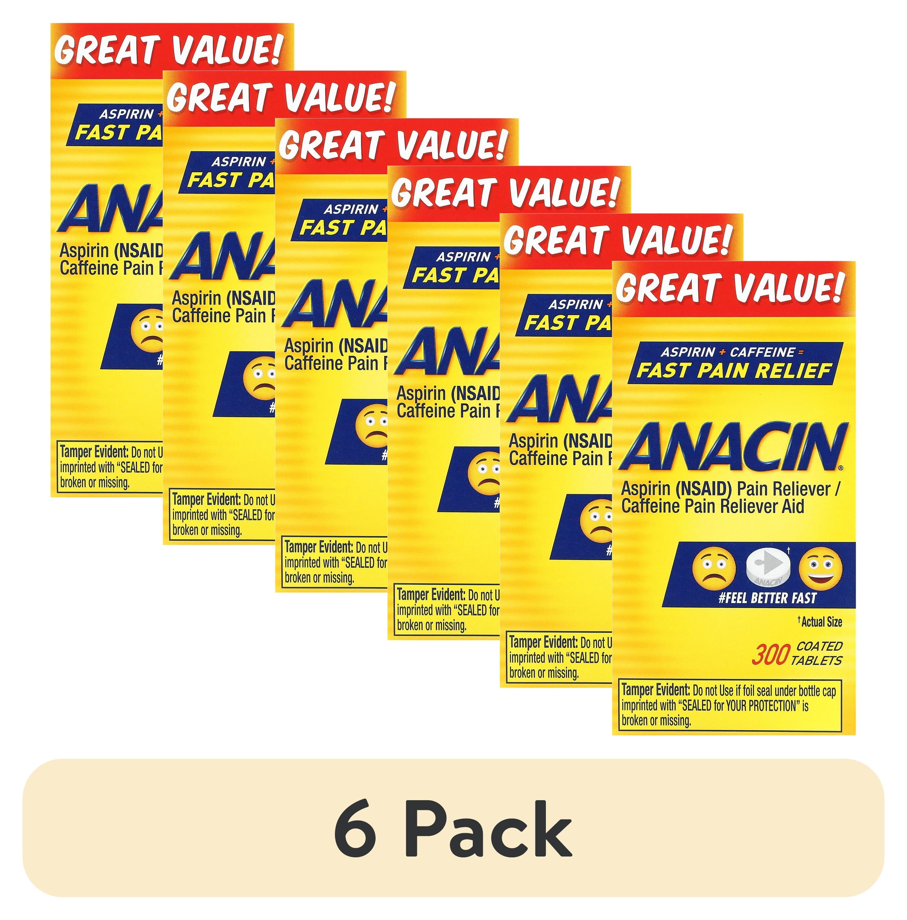 (6 pack) Anacin Fast Pain Relief Pain Reducer Aspirin Tablets, 300 ...