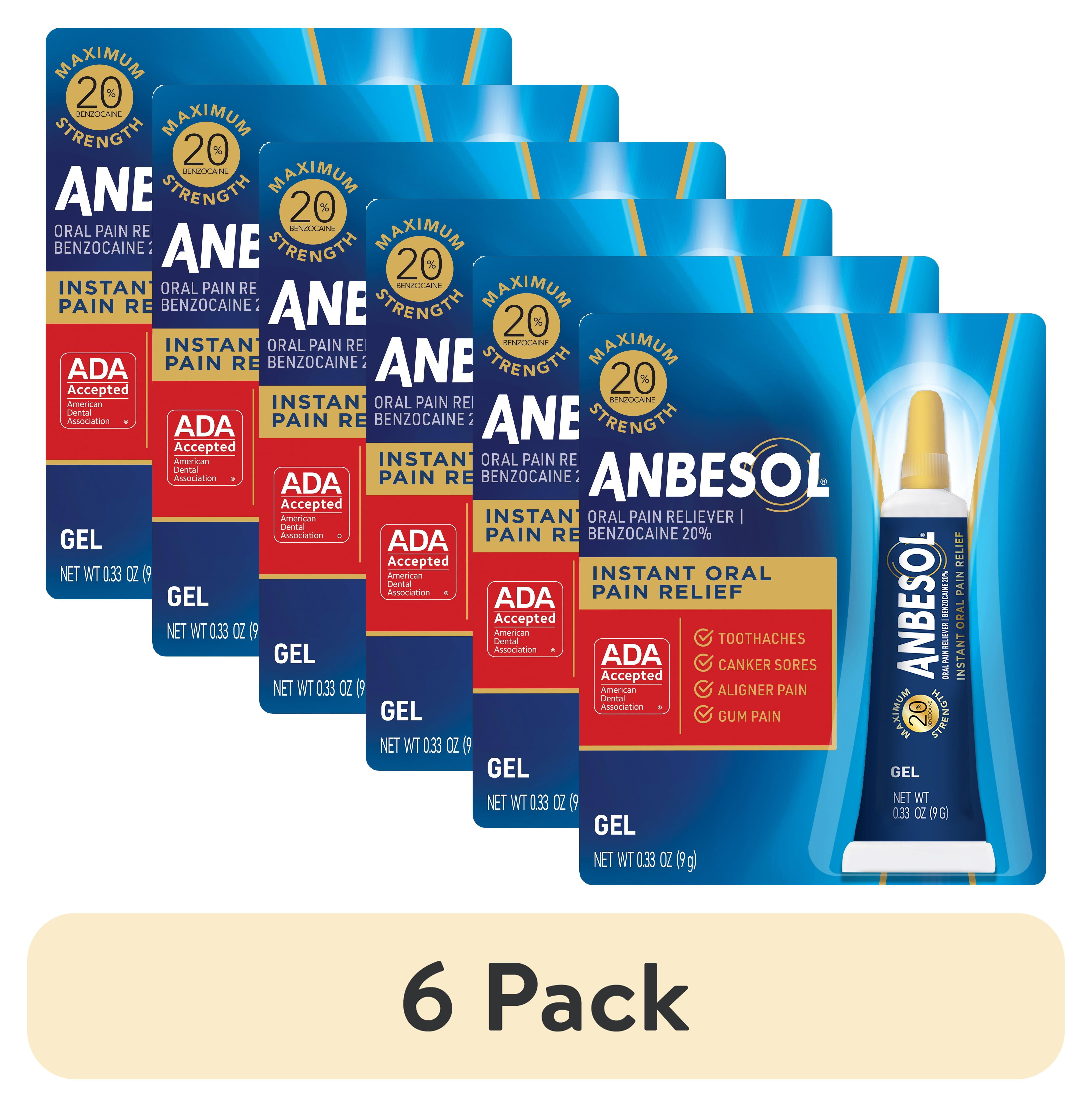(6 pack) Anbesol Gel Maximum Strength, Instant Oral Pain Relief, 0.33 ...