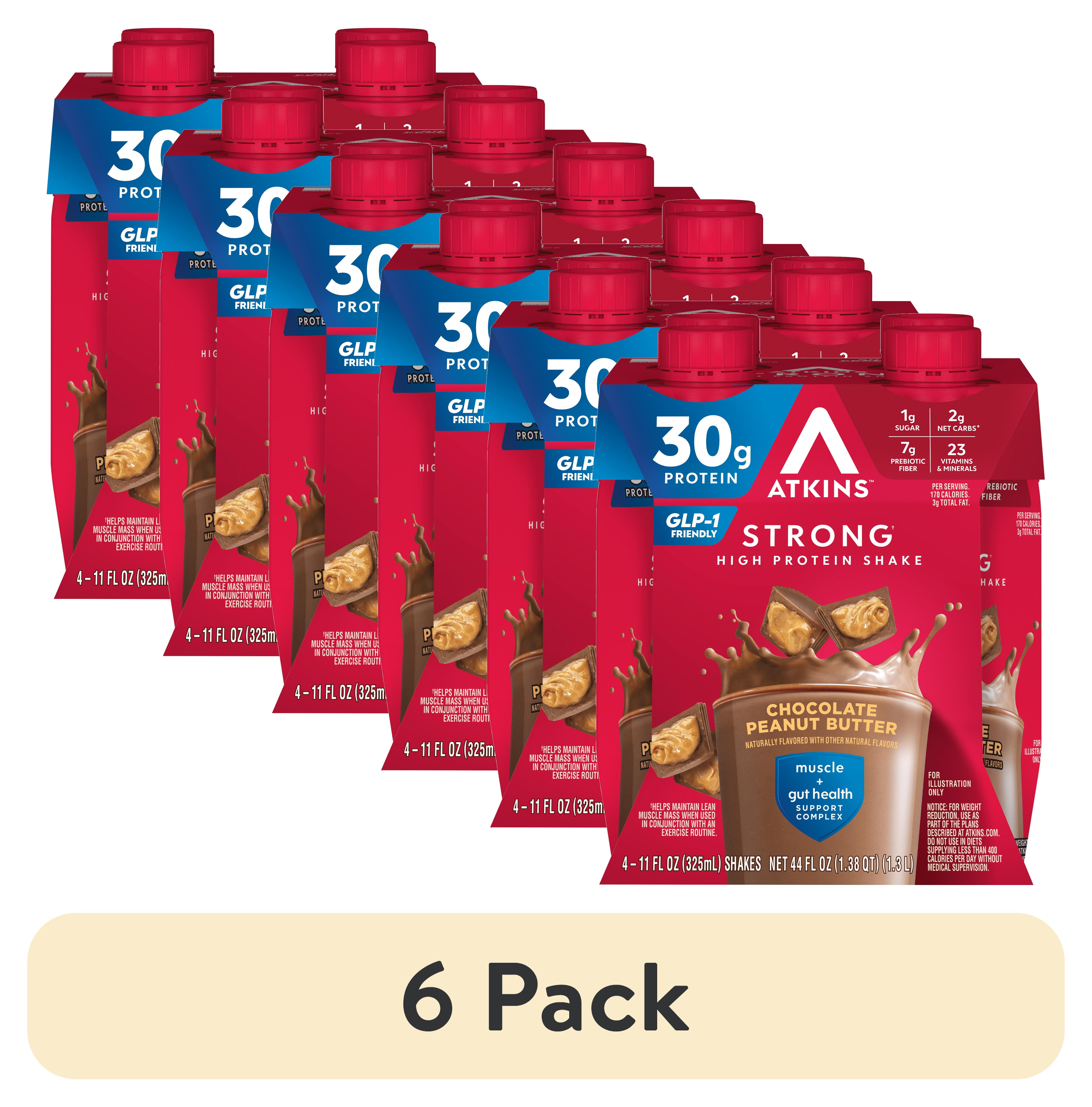 (6 pack) Atkins Strong High Protein Shake, Chocolate Peanut Butter ...