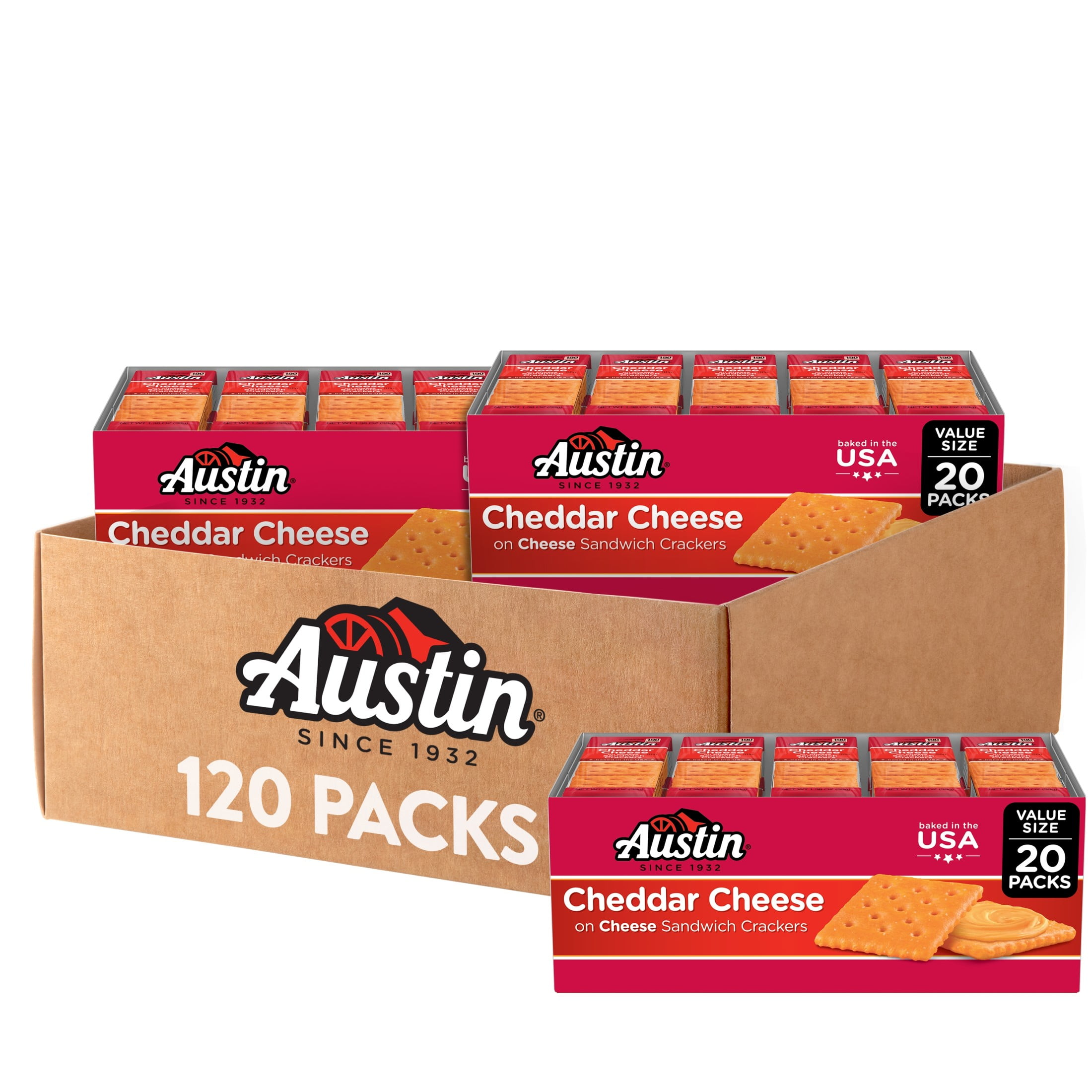 (6 pack) Austin Cheddar Cheese Flavored Sandwich Crackers, Lunch Snacks ...