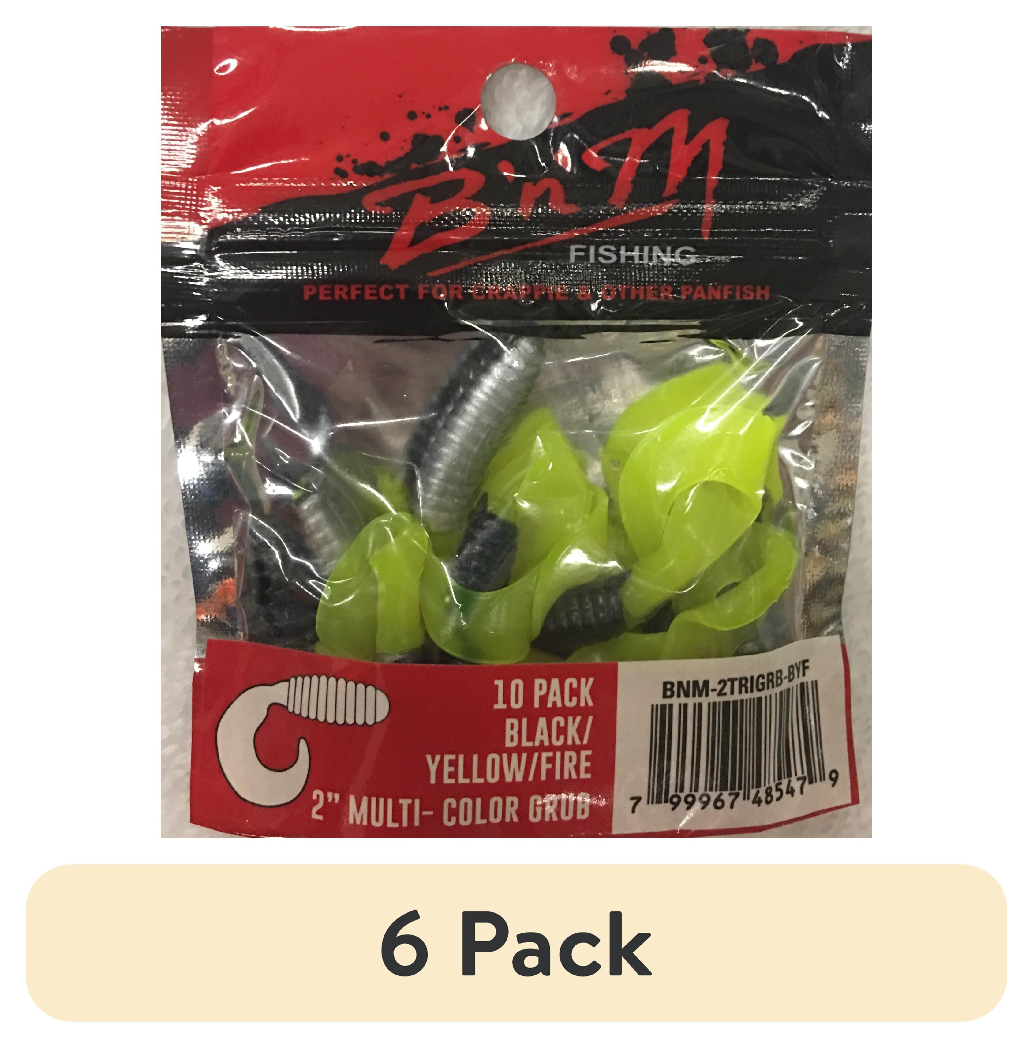 (6 pack) B'n'M 2" Curl Tail Grub Lure, Black, Yellow, & Fire, 10 Count ...
