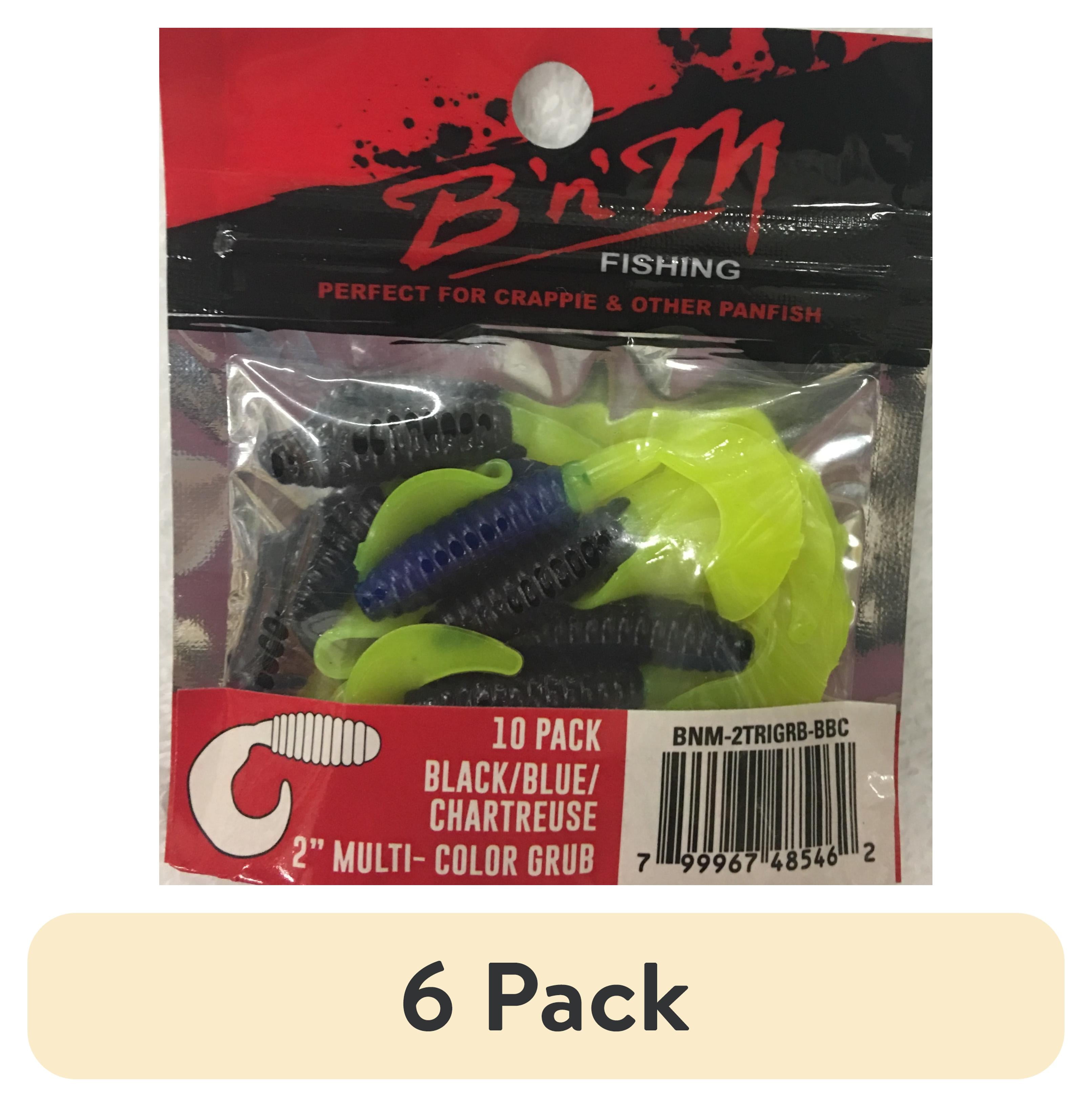 (6 pack) B'n'M 2" Grub Lure, Black, Blue, & Chartreuse, 10 Count ...